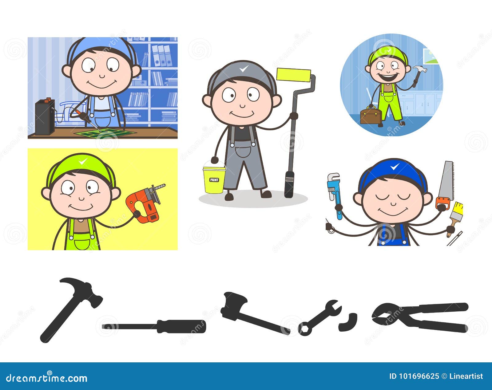 Cartoon Mechanics with Different Professions Vector Concepts Stock ...