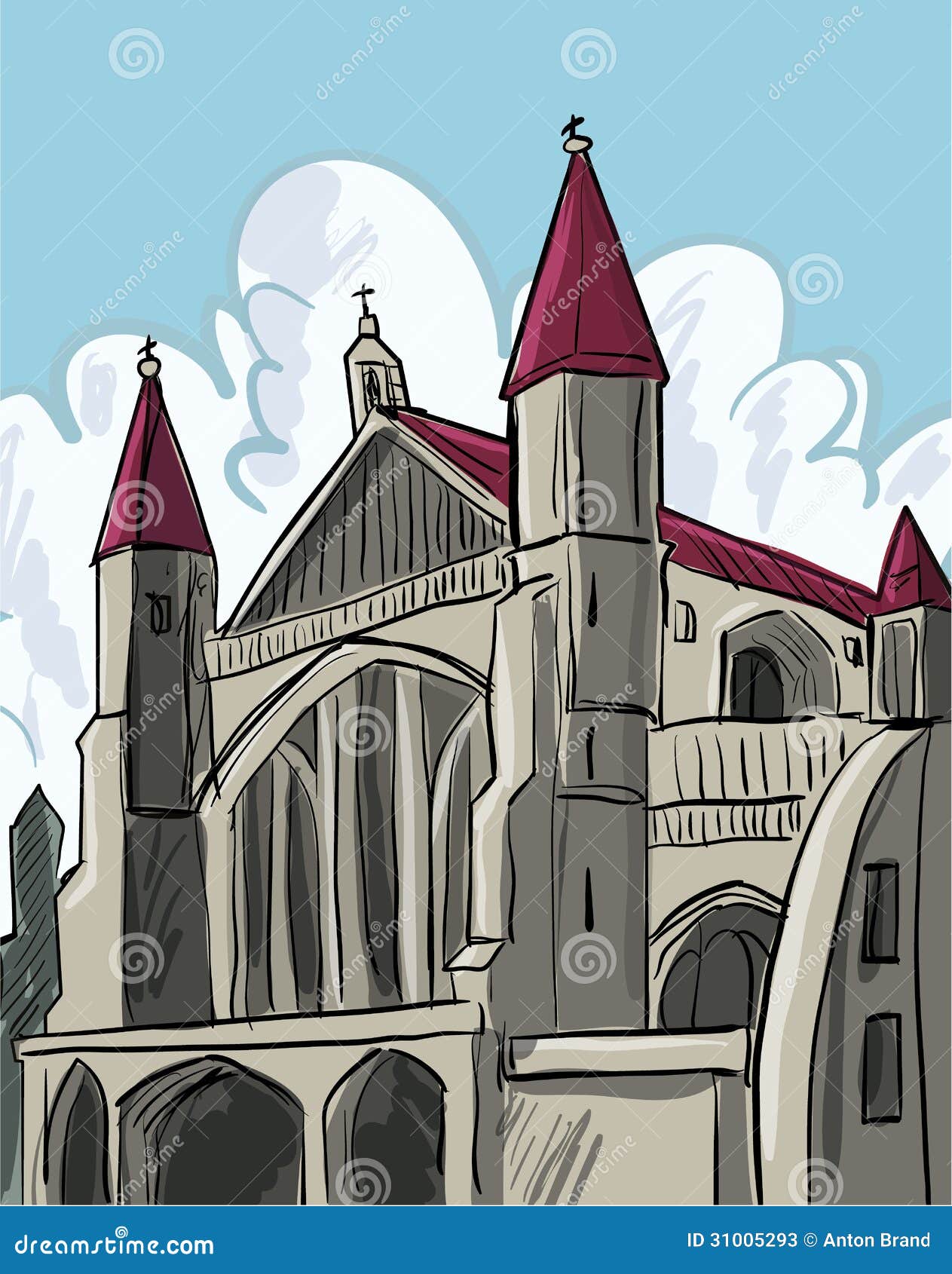 Cartoon of a Medieval Cathedral Stock Vector - Illustration of landmark ...