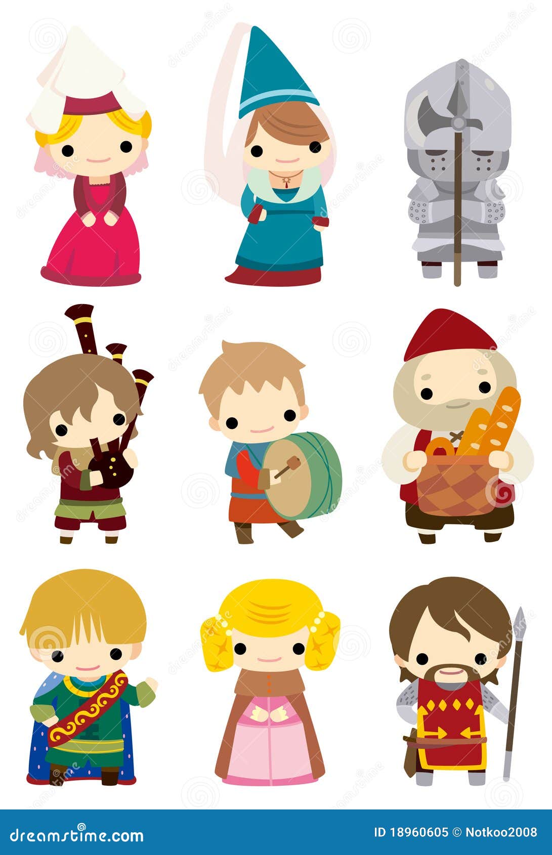 Medieval People Set. Minstrel, Queen And King European Middle Ages ...