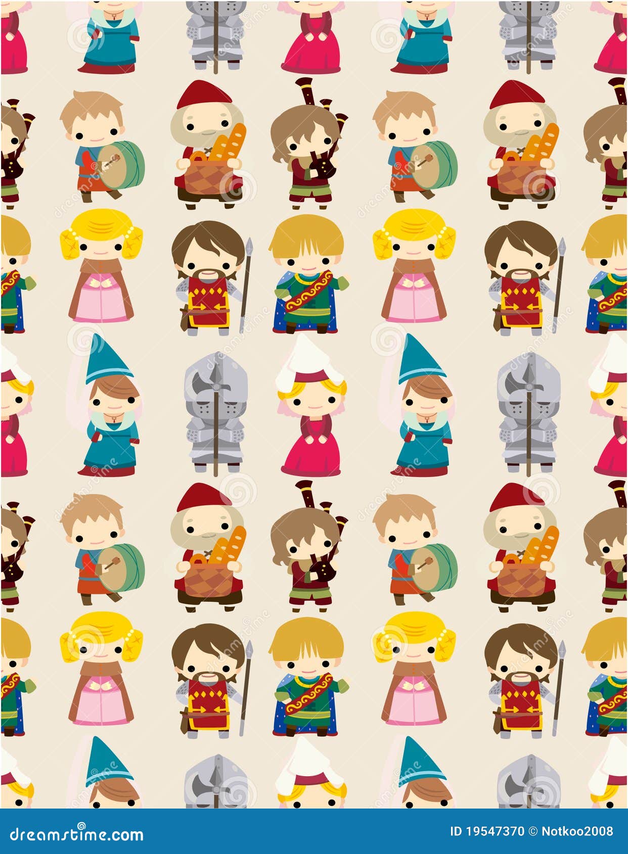 Cartoon Medieval People Seamless Pattern Stock Vector - Illustration of ...