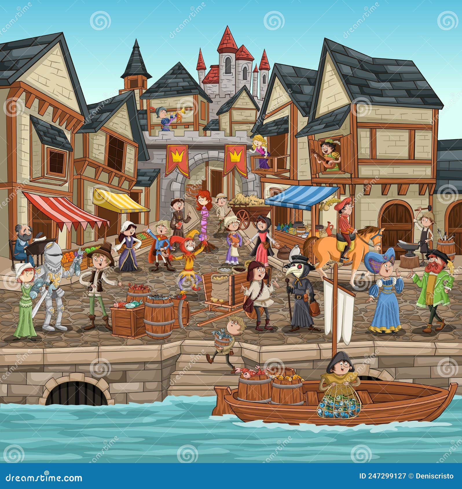 Cartoon Medieval Town. Middle Age Village with People Stock Vector ... Cartoon Medieval Town. Middle Age Village with People Stock Vector ...