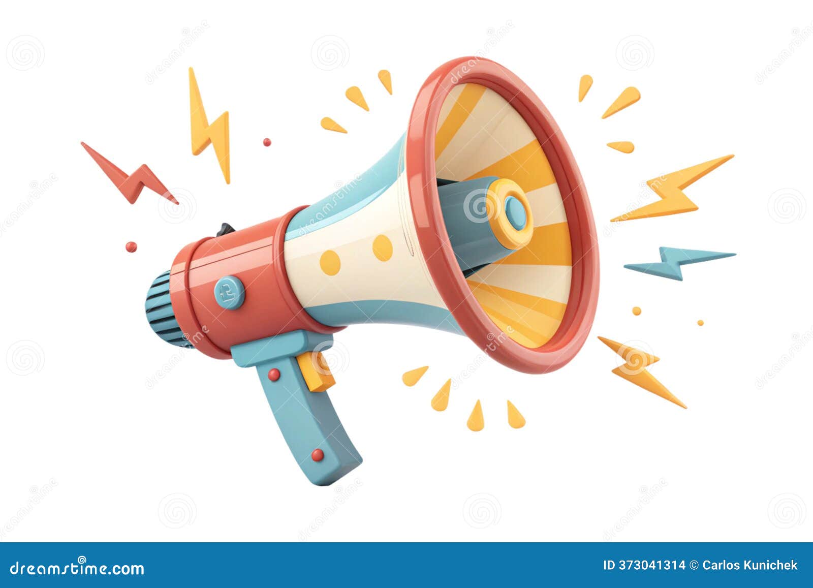 Cartoon Megaphone With Lightings Isolated On White Background. 3d ...