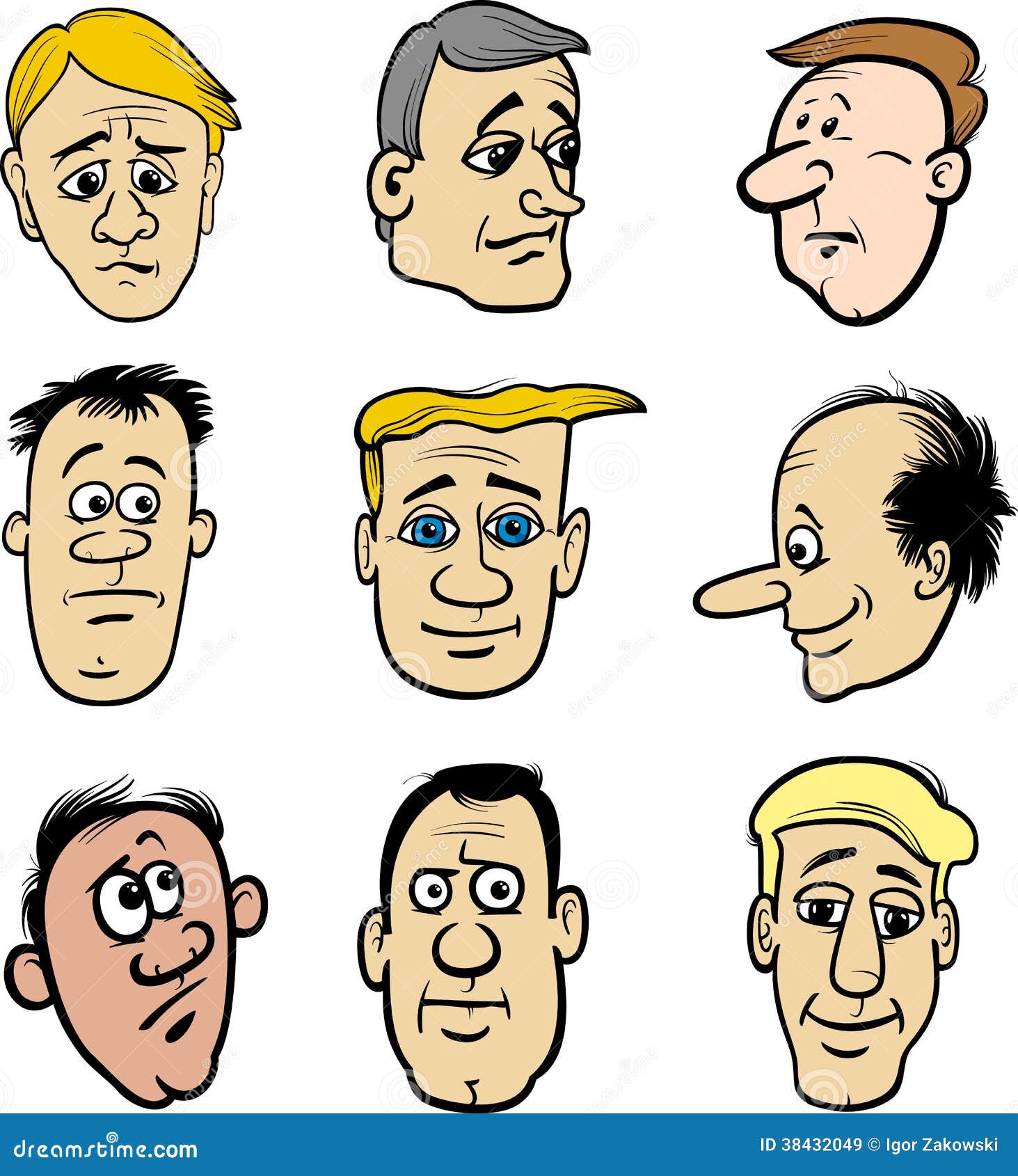 Cartoon Men Characters Heads Set Stock Vector - Illustration of graphic ...
