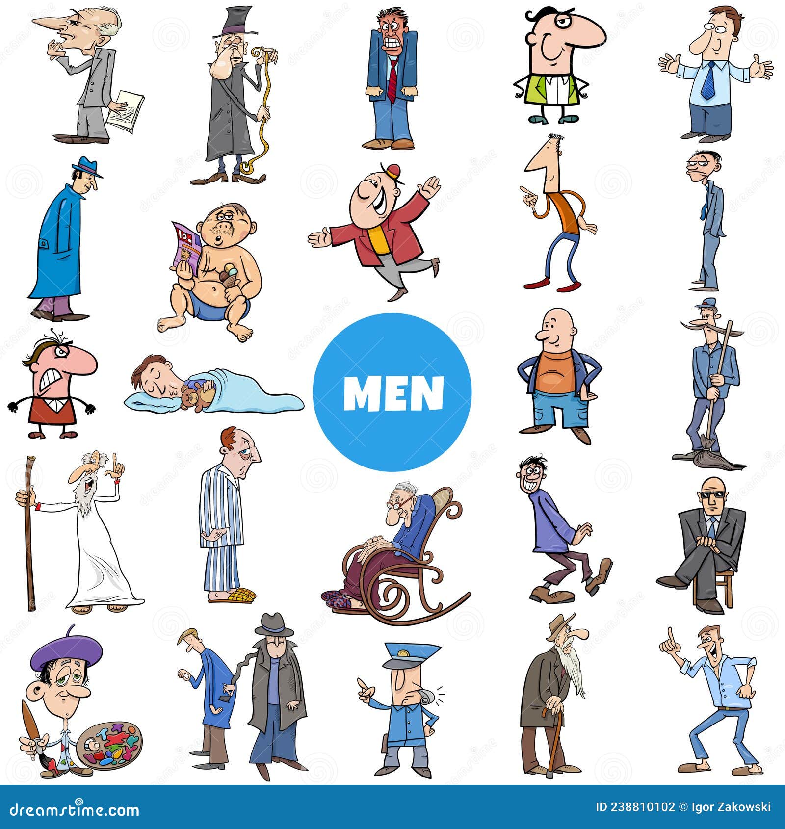Cartoon Men Comic Characters Big Collection Stock Vector - Illustration ...