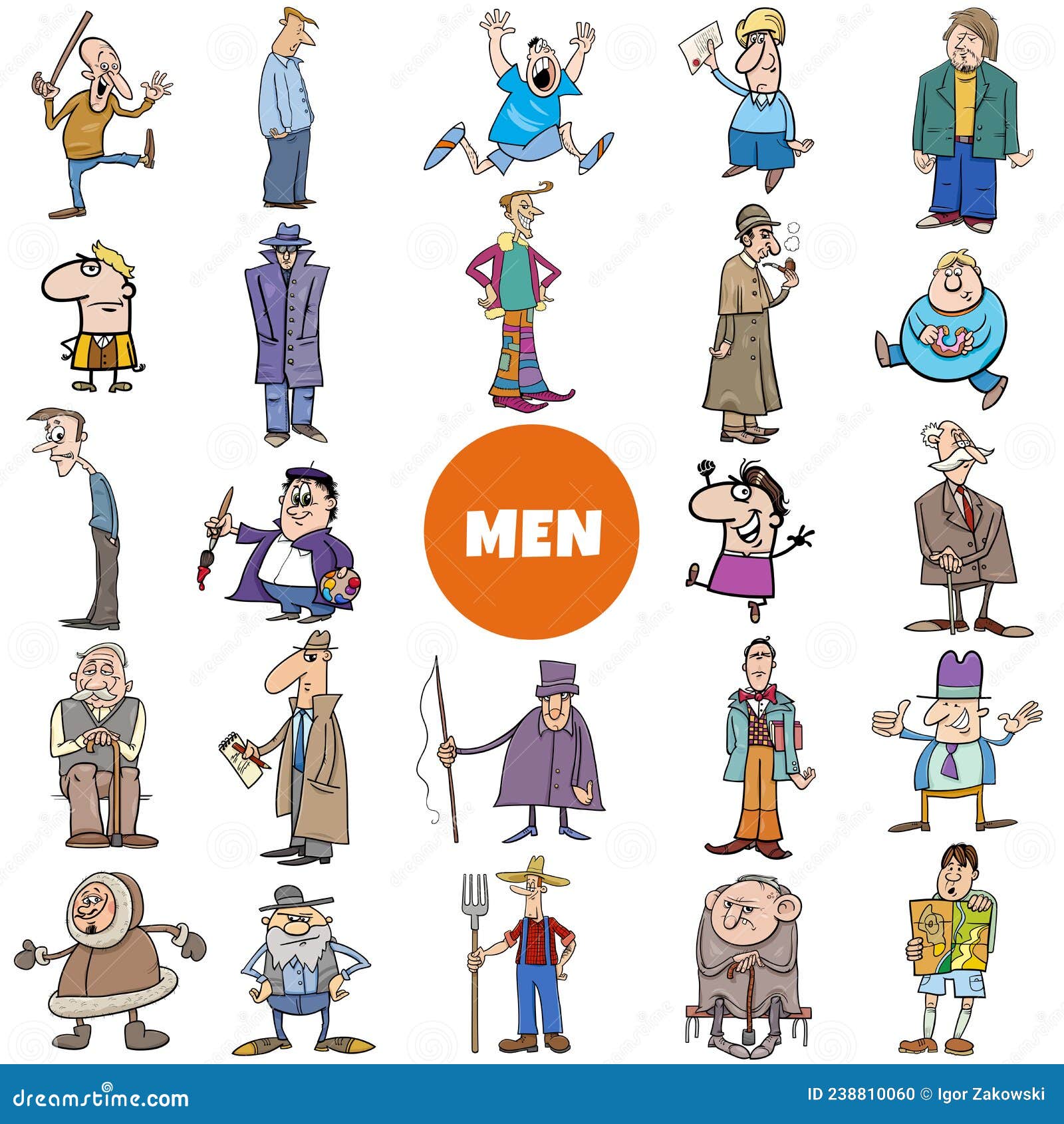 Cartoon Men Comic Characters Big Set Stock Vector - Illustration of ...