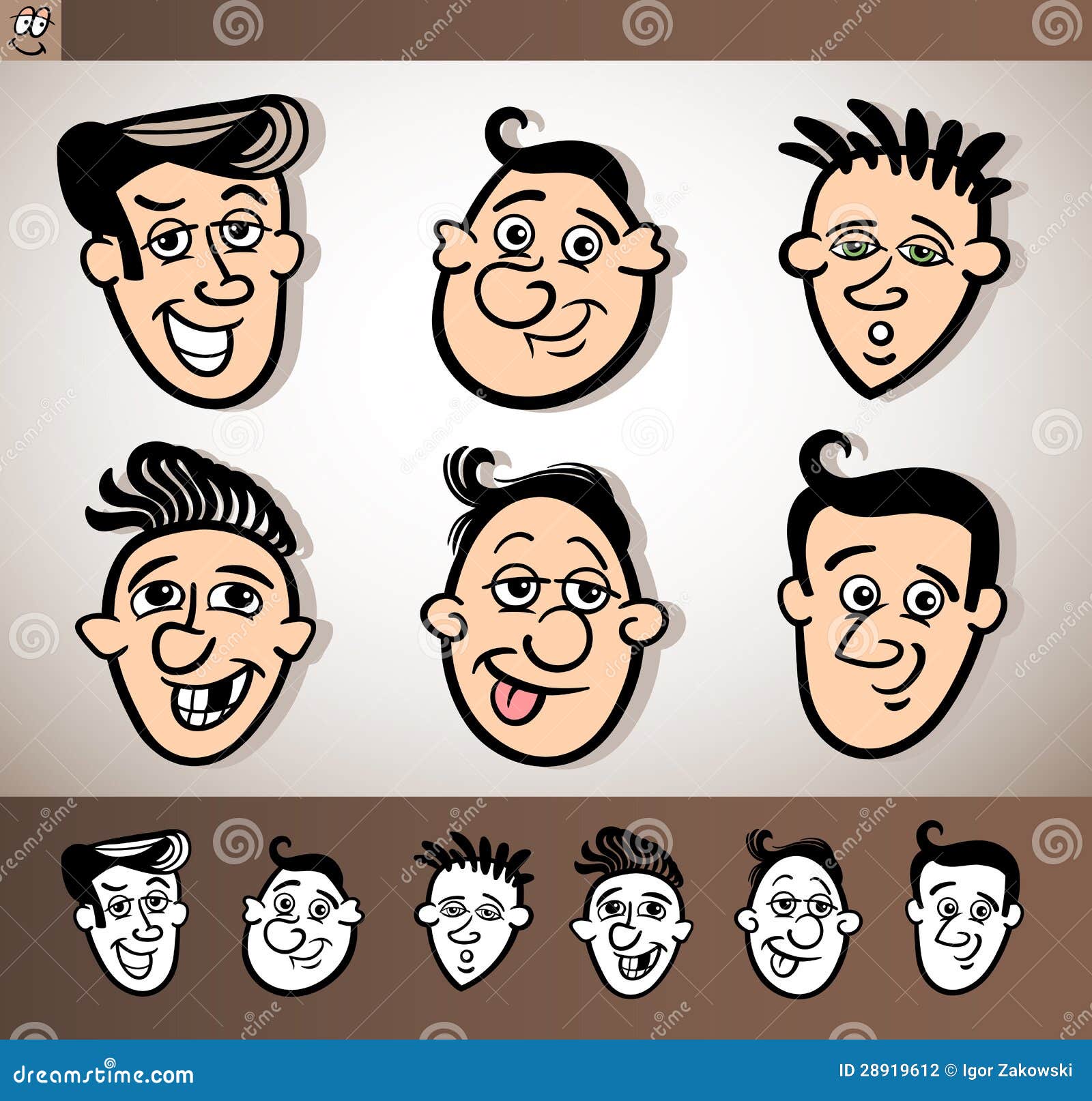 Cartoon Men Heads Set Illustration | CartoonDealer.com #28919612