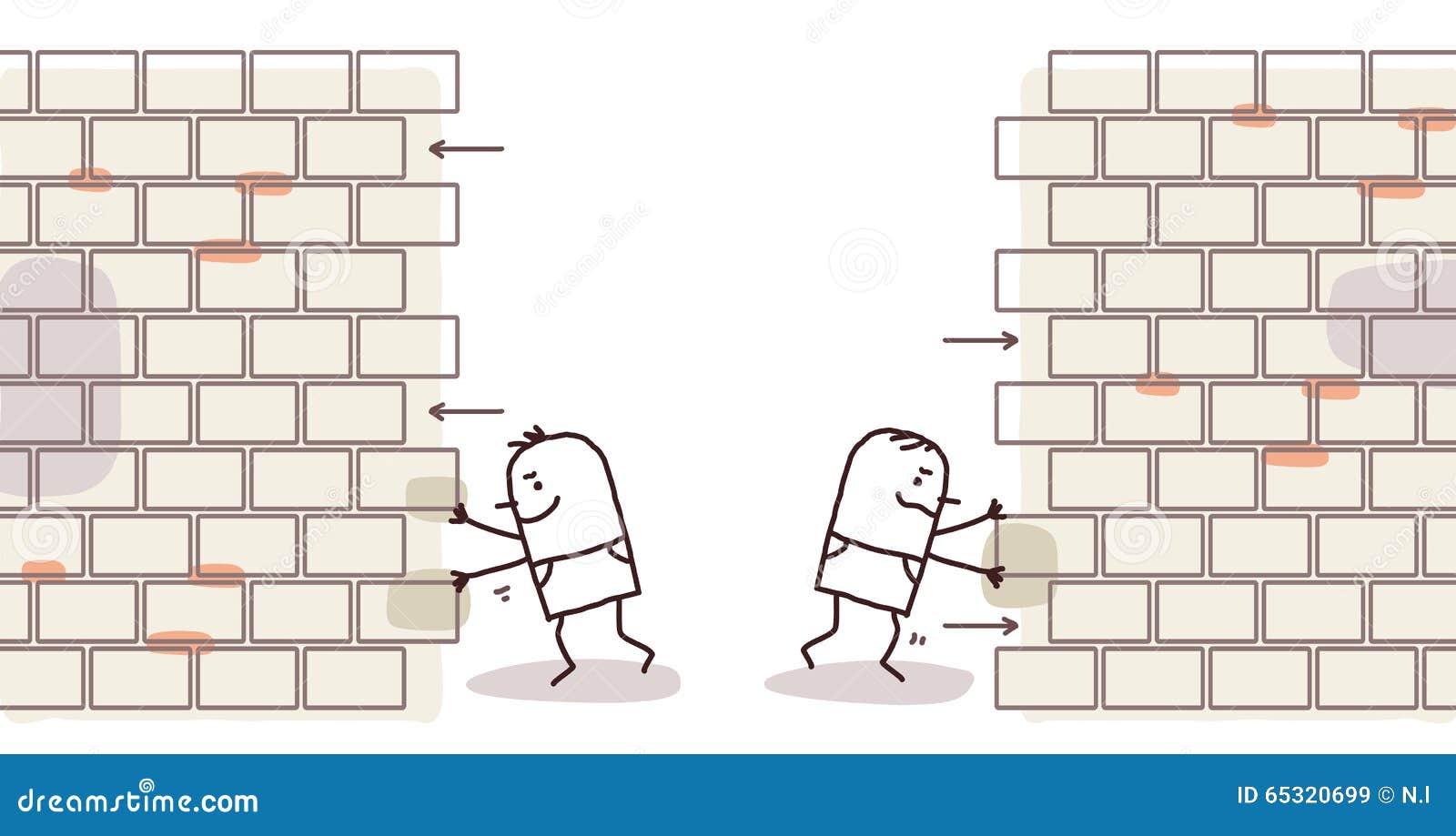 Cartoon Men Pushing and Opening a Wall Stock Vector - Illustration of ...