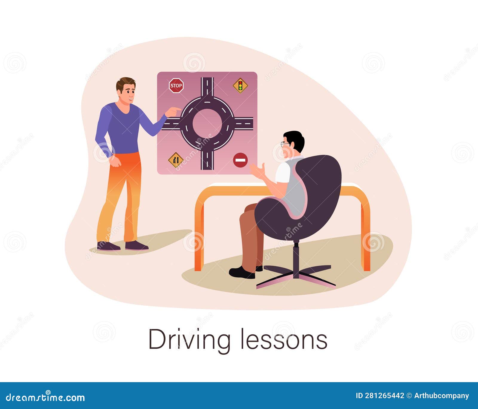 Cartoon Men Taking Driving Course Flat Style Illustration Stock Vector ...