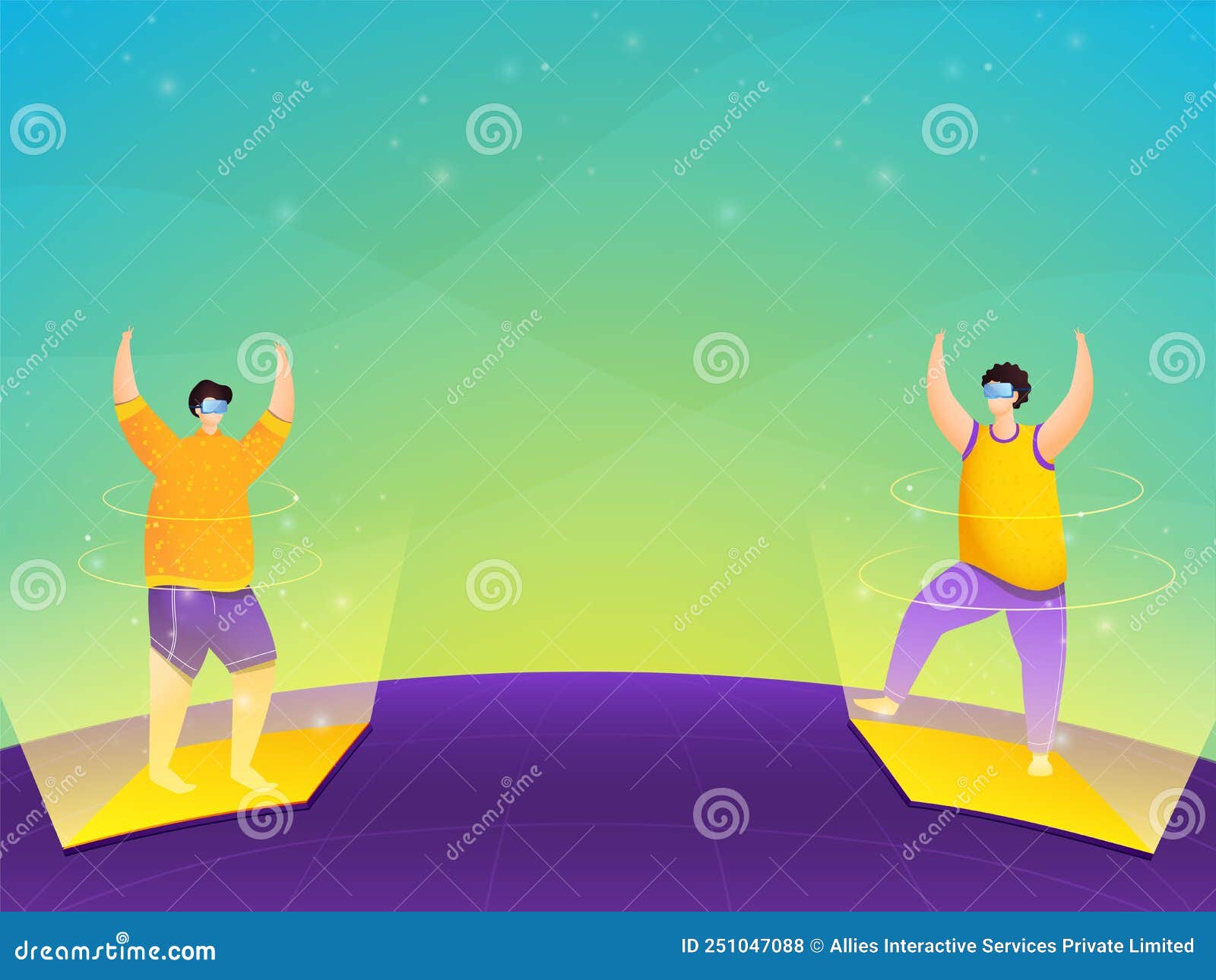 Cartoon Men Wearing VR Boxes Over Digital Polygon Lines Stock ...