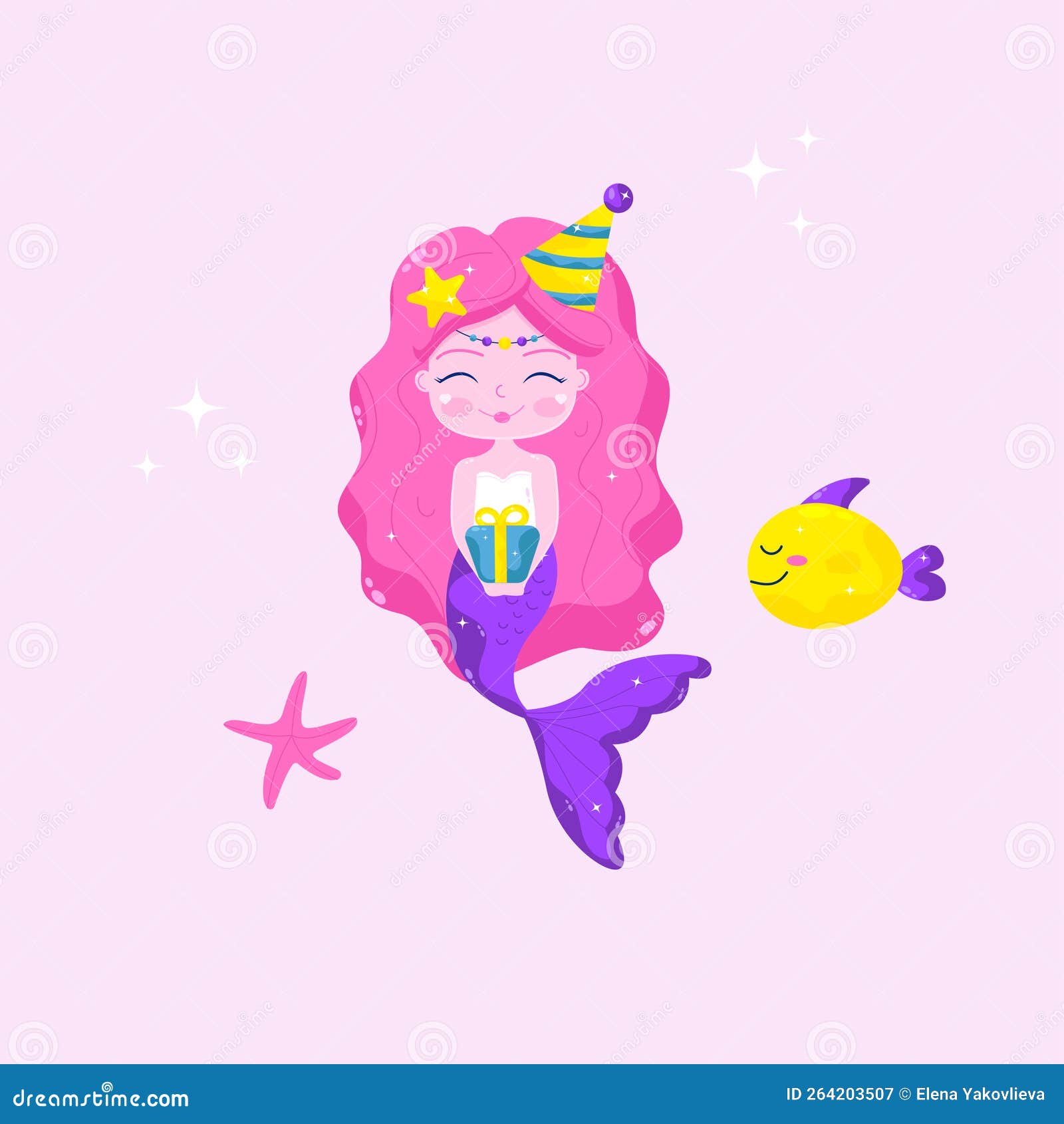 Mermaid Holding Spiral Shell Isolated Coloring Cartoon Vector ...