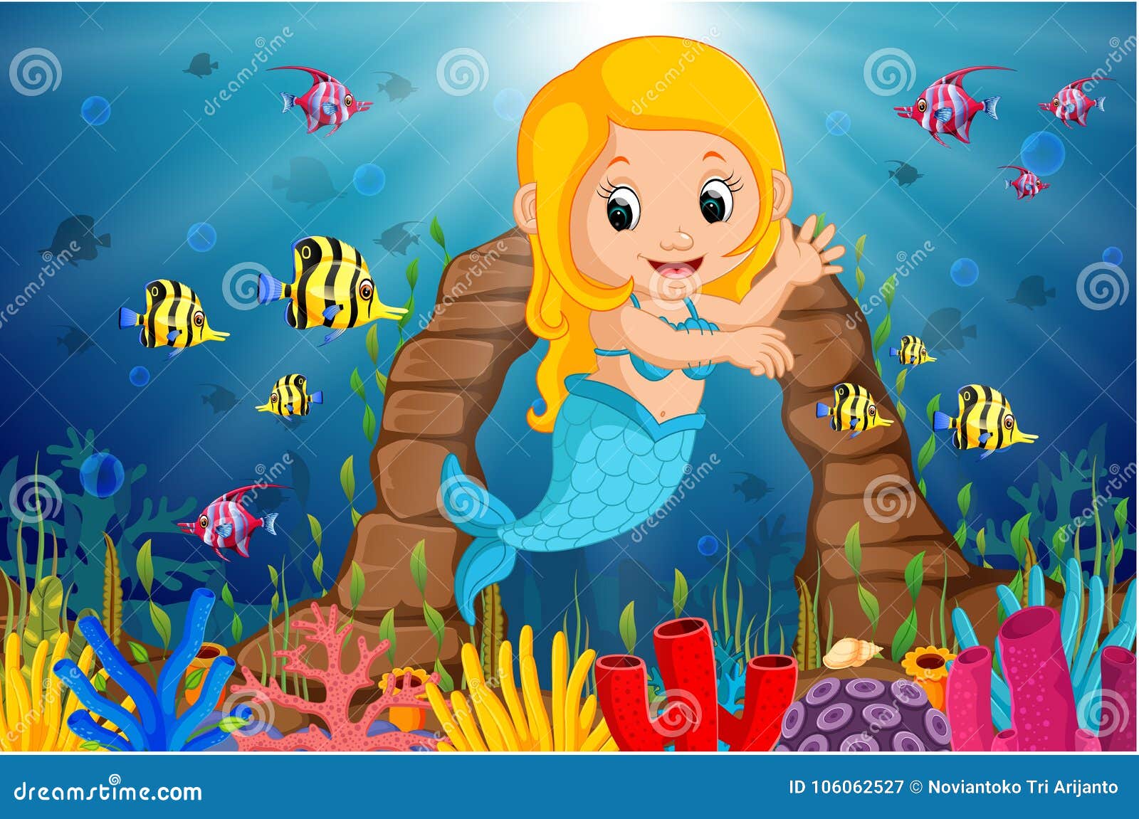 Mermaid And Underwater Castle Cartoon Vector | CartoonDealer.com #51482397
