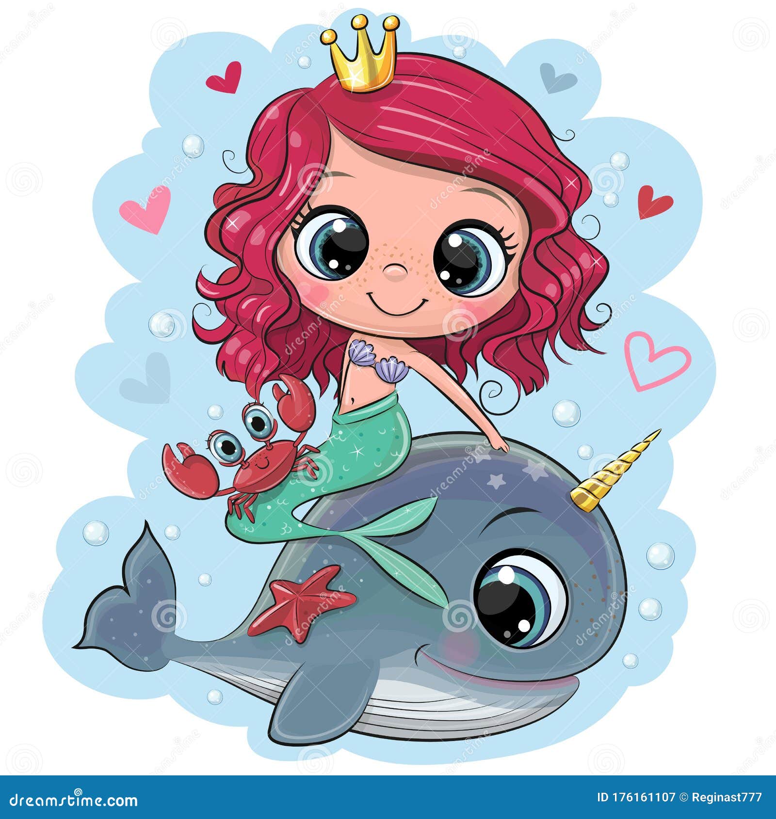 Cartoon Mermaid and Whale on a Blue Background Stock Vector ...