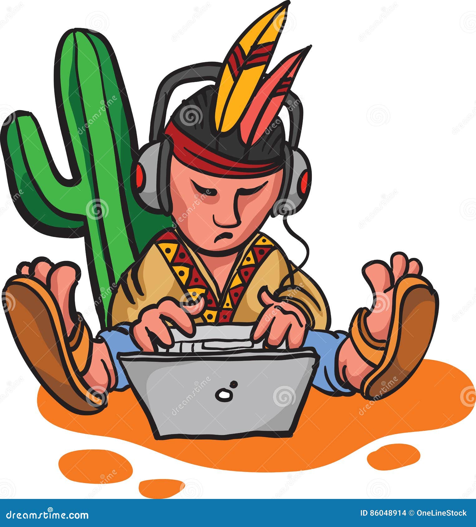 Cartoon Mexican Character with Laptop Computer Stock Vector ...