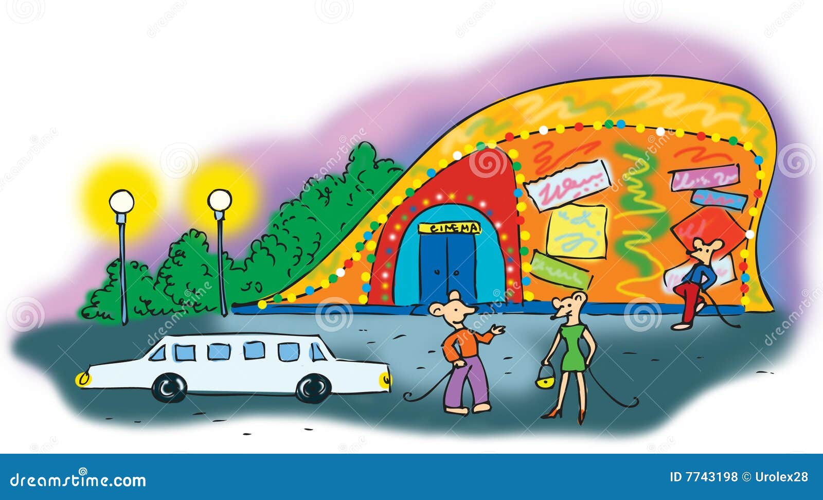 A Cartoon of the Mice Near the Cinema Stock Illustration - Illustration ...