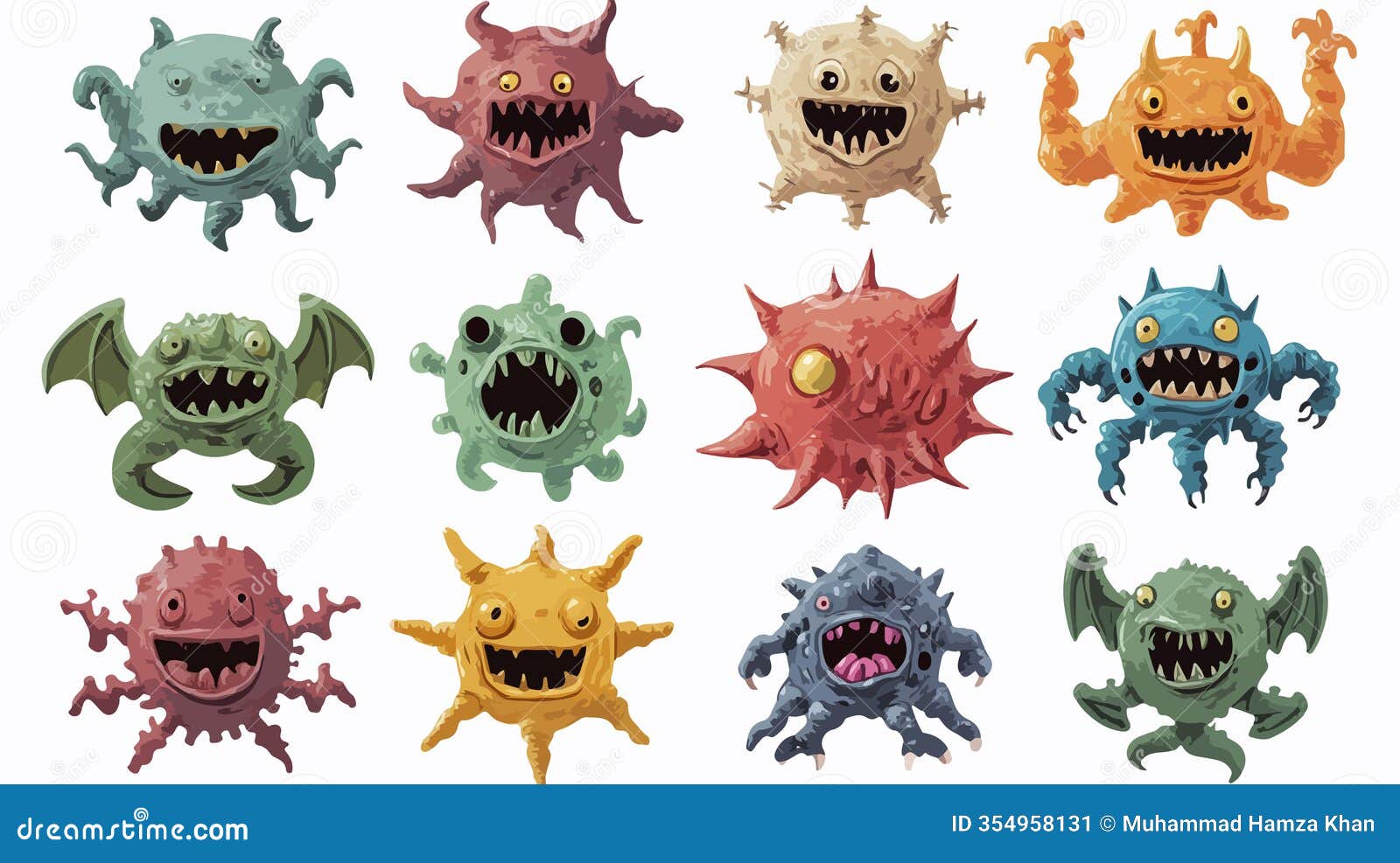 Cartoon Micro Monsters Virus Set Vector Illustration. Stock ...