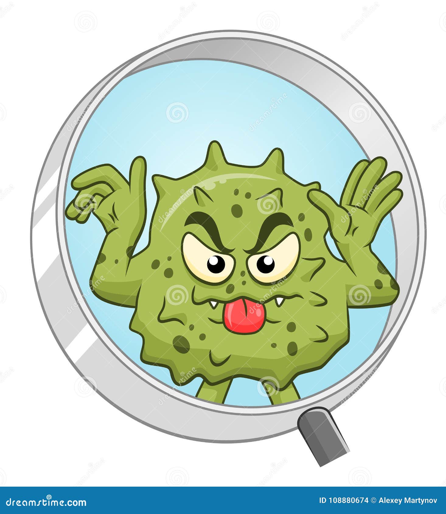 Cartoon Microbe in Magnifying Glass Stock Vector - Illustration of ...