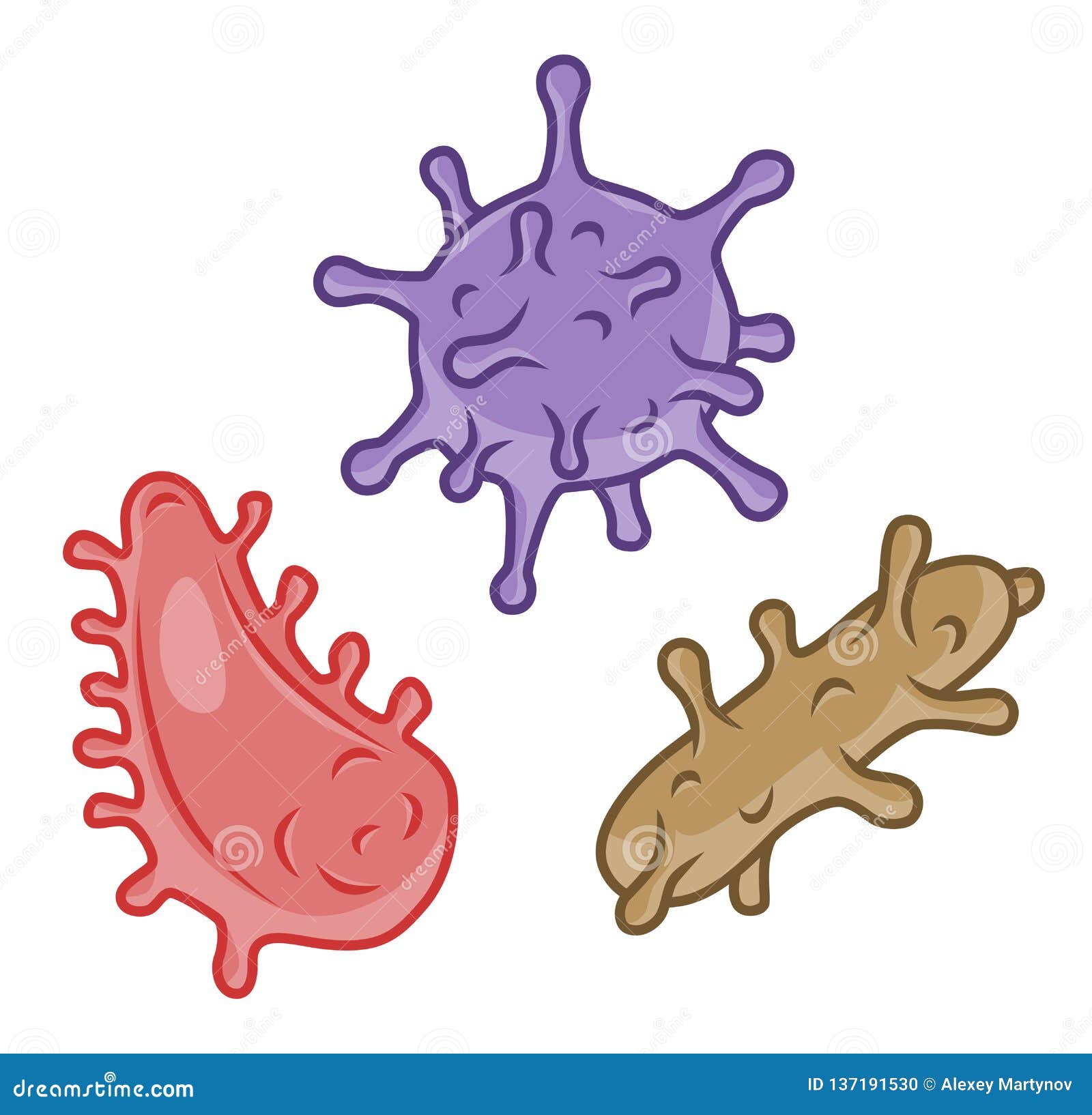 Cartoon Microbes Peek Out From A Magnifying Lens. Hand With Viruses ...