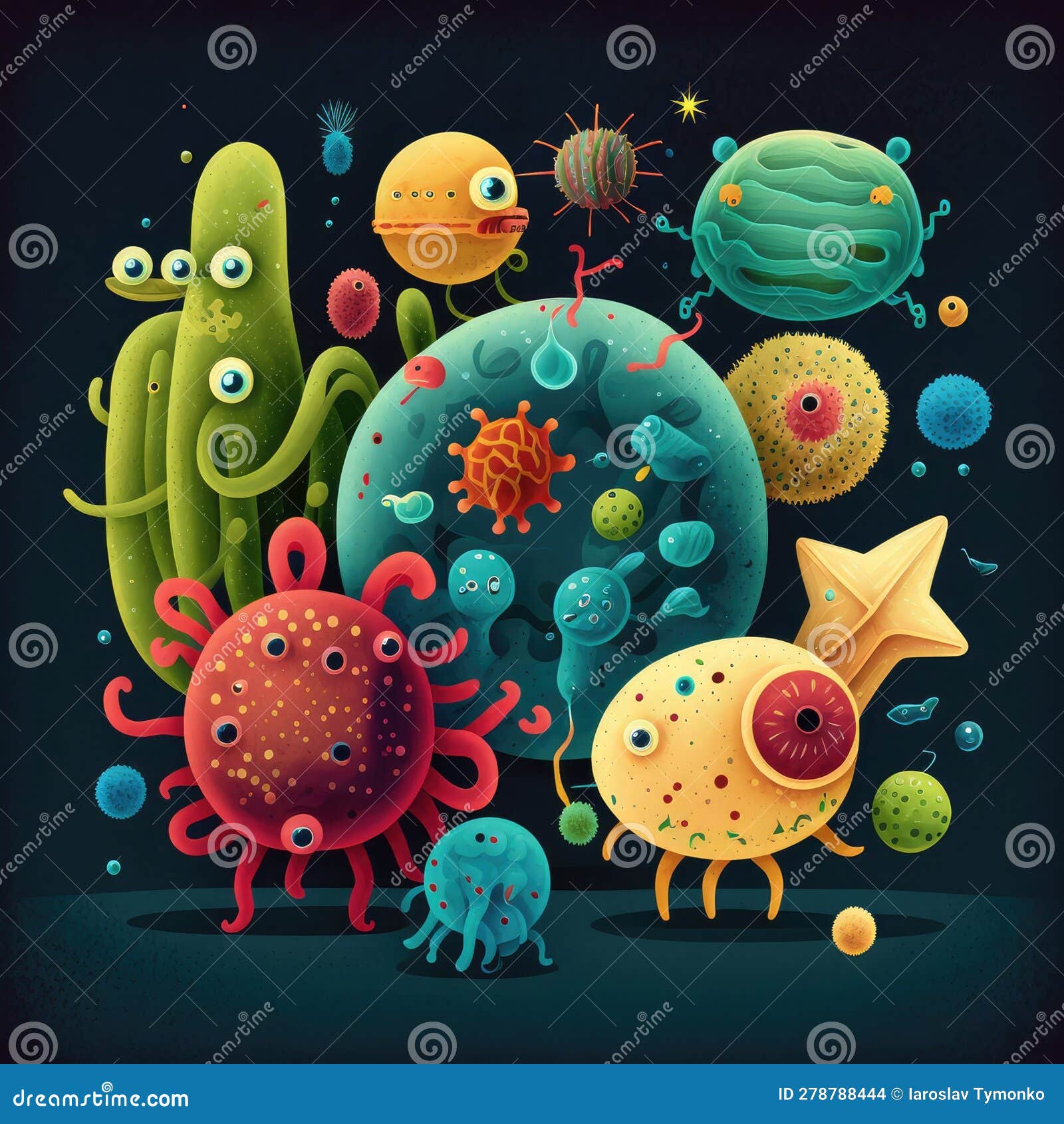 Cartoon Microbes and Viruses, Bacteria Pathogen Microorganism ...