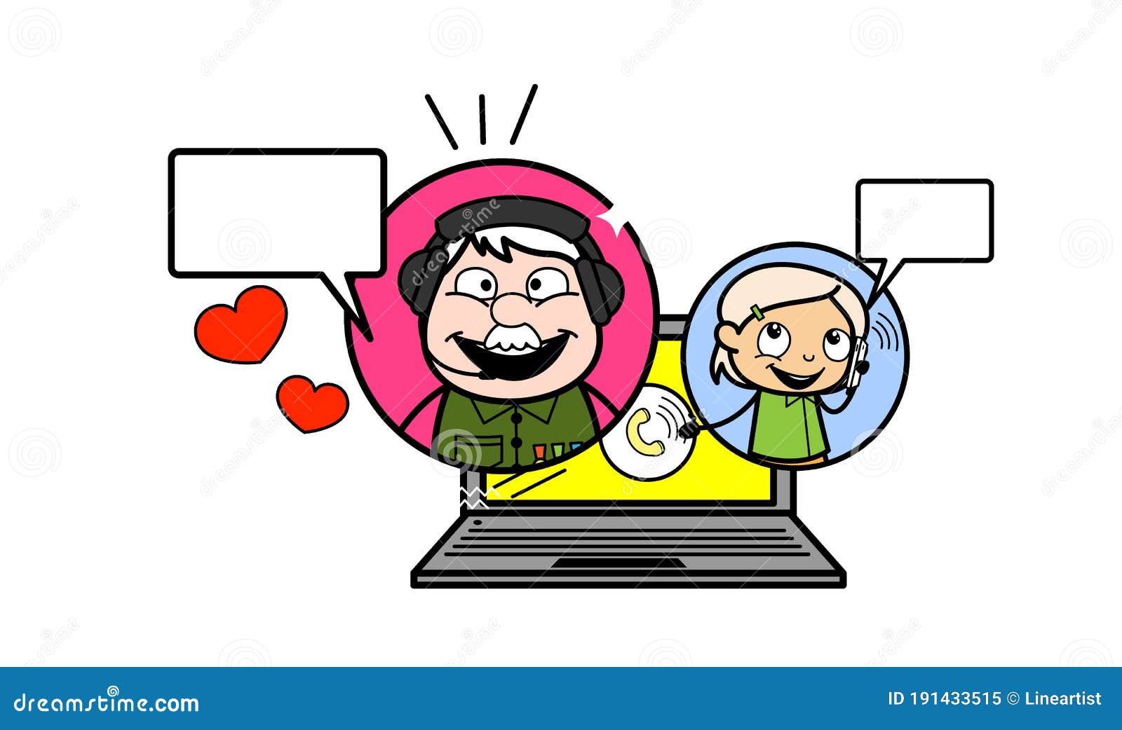 Cartoon Military Man Online Calling Stock Illustration - Illustration ...