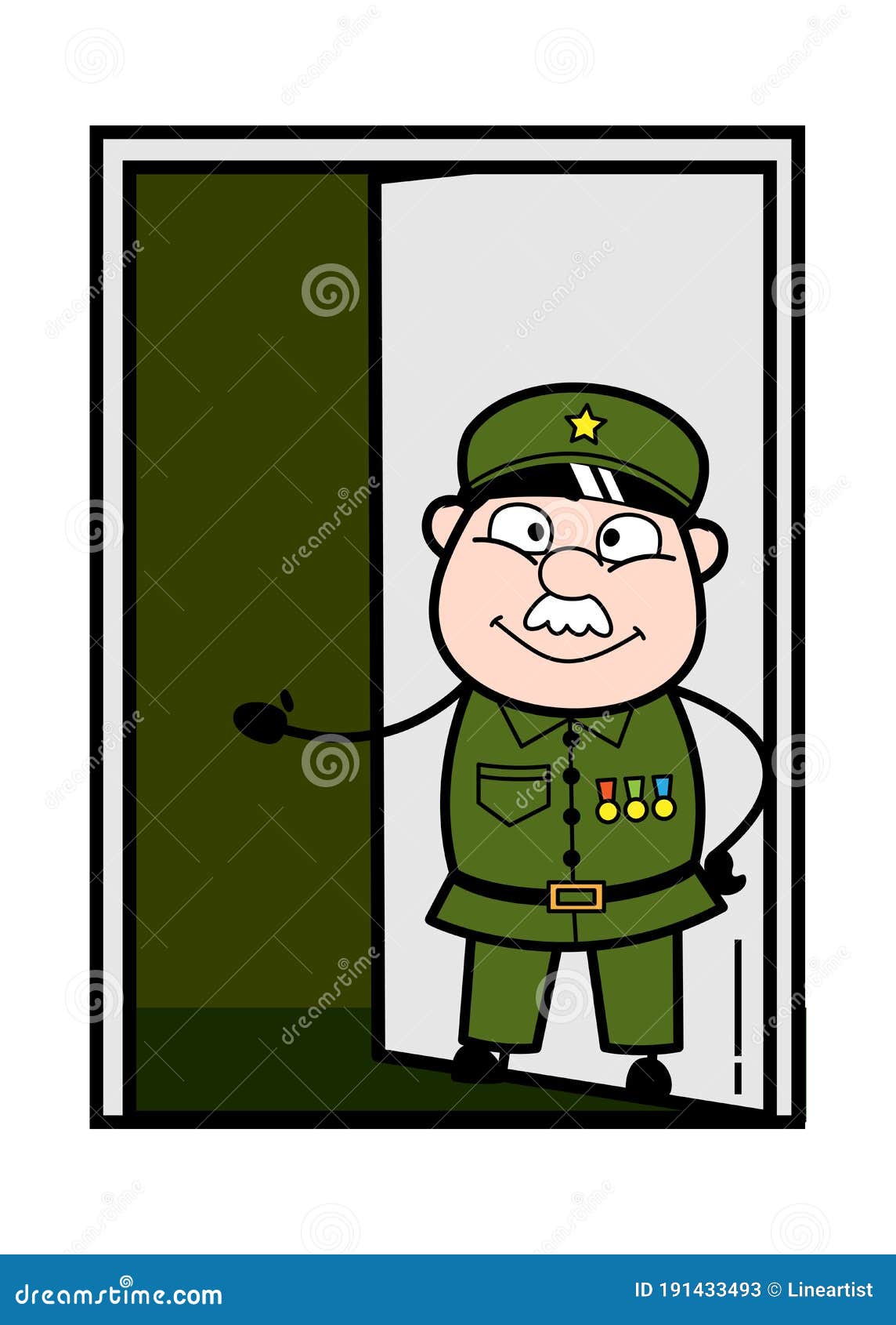 Cartoon Military Man Standing at Door Stock Illustration - Illustration ...