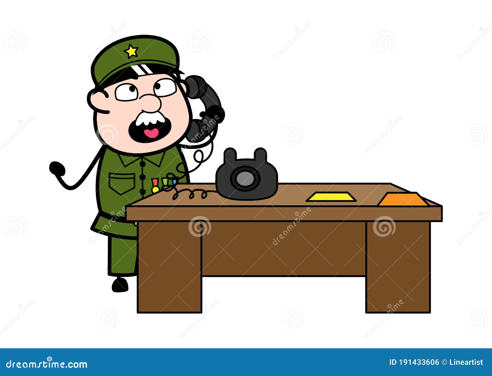 Cartoon Military Man Talking on Phone Stock Illustration - Illustration ...