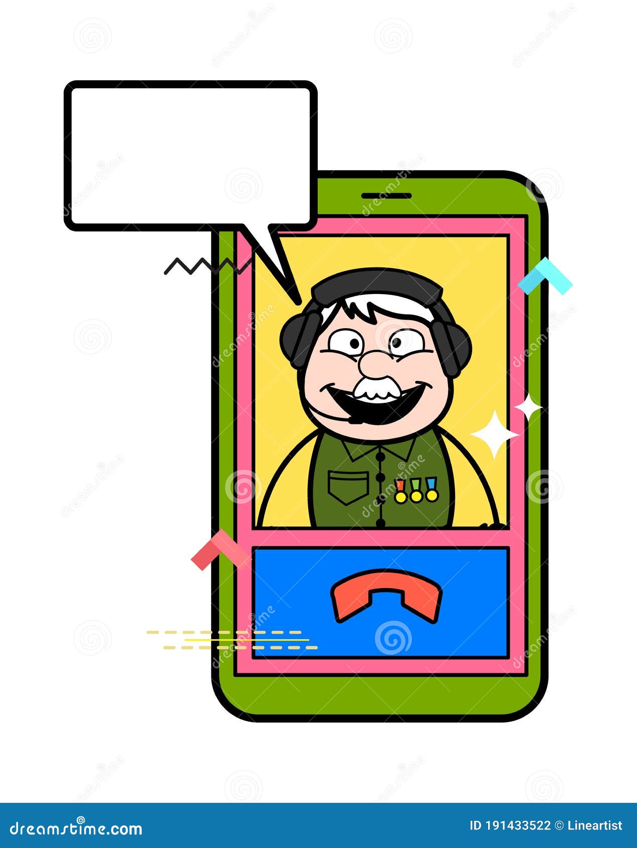 Cartoon Military Man Video Calling on Mobile Stock Illustration ...