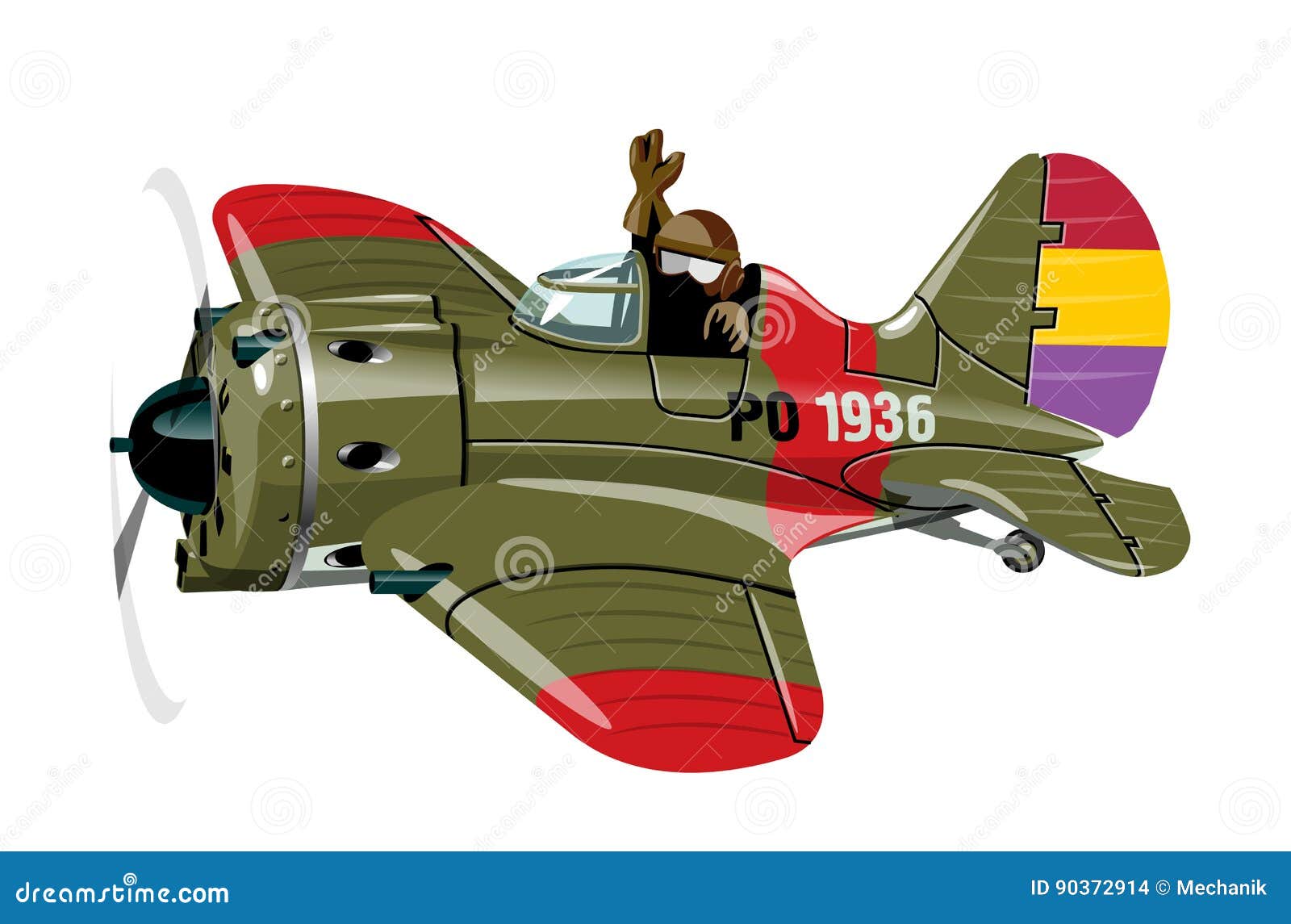 Cartoon Military Retro Fighter Plane Stock Vector - Illustration of ...