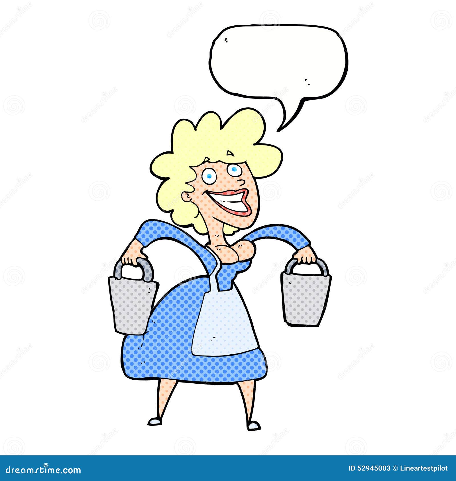 Cartoon Milkmaid Carrying Buckets with Speech Bubble Stock Illustration ...