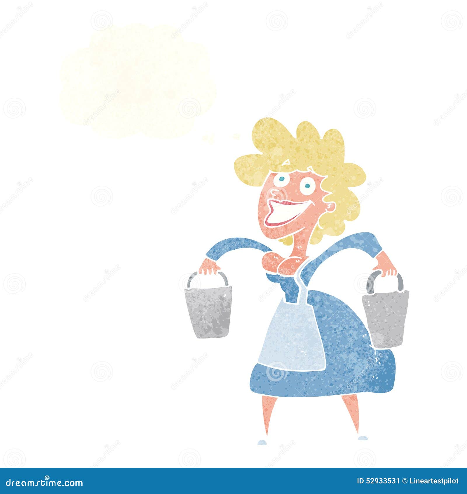 Cartoon Milkmaid Carrying Buckets with Thought Bubble Stock ...