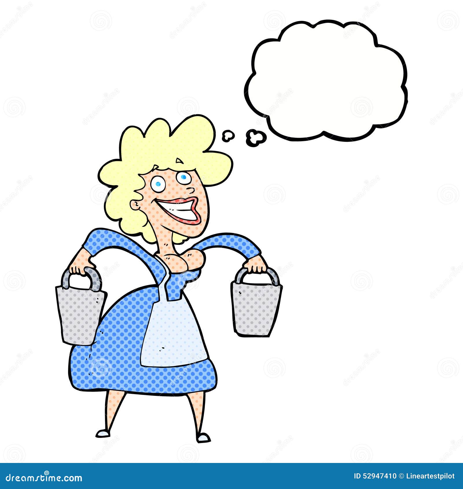 Cartoon Milkmaid Carrying Buckets with Thought Bubble Stock ...