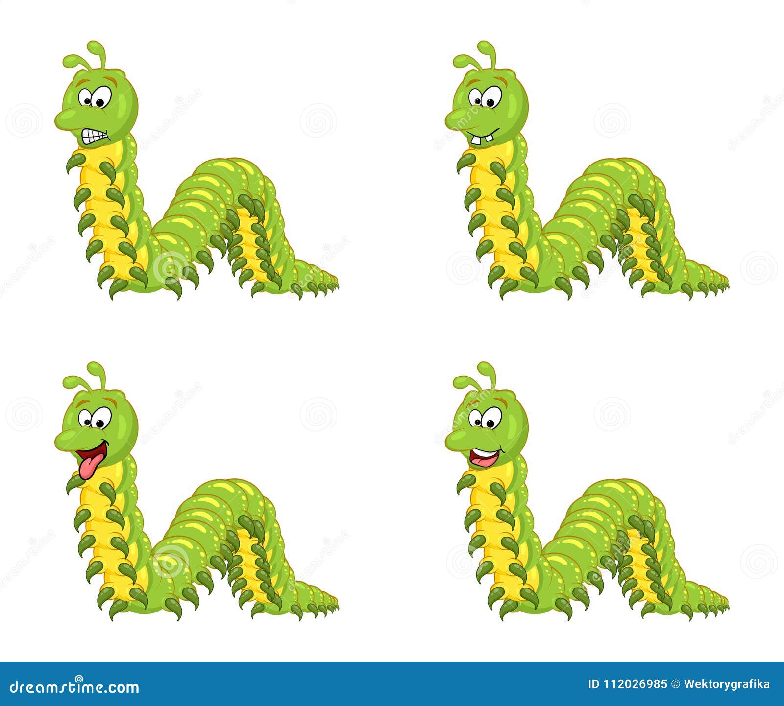 Cartoon Millipede Character Set Isolated on White Background Stock ...