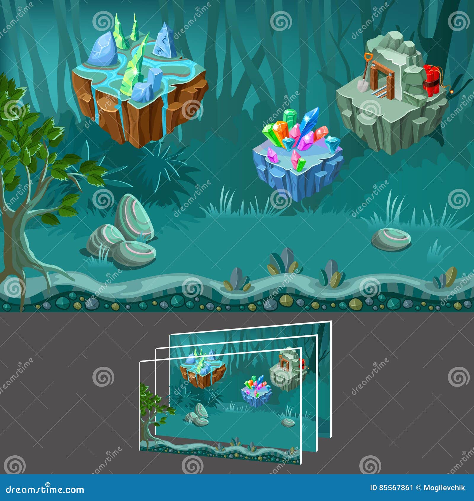 Cartoon Mining Game Concept Stock Vector - Illustration of interface ...