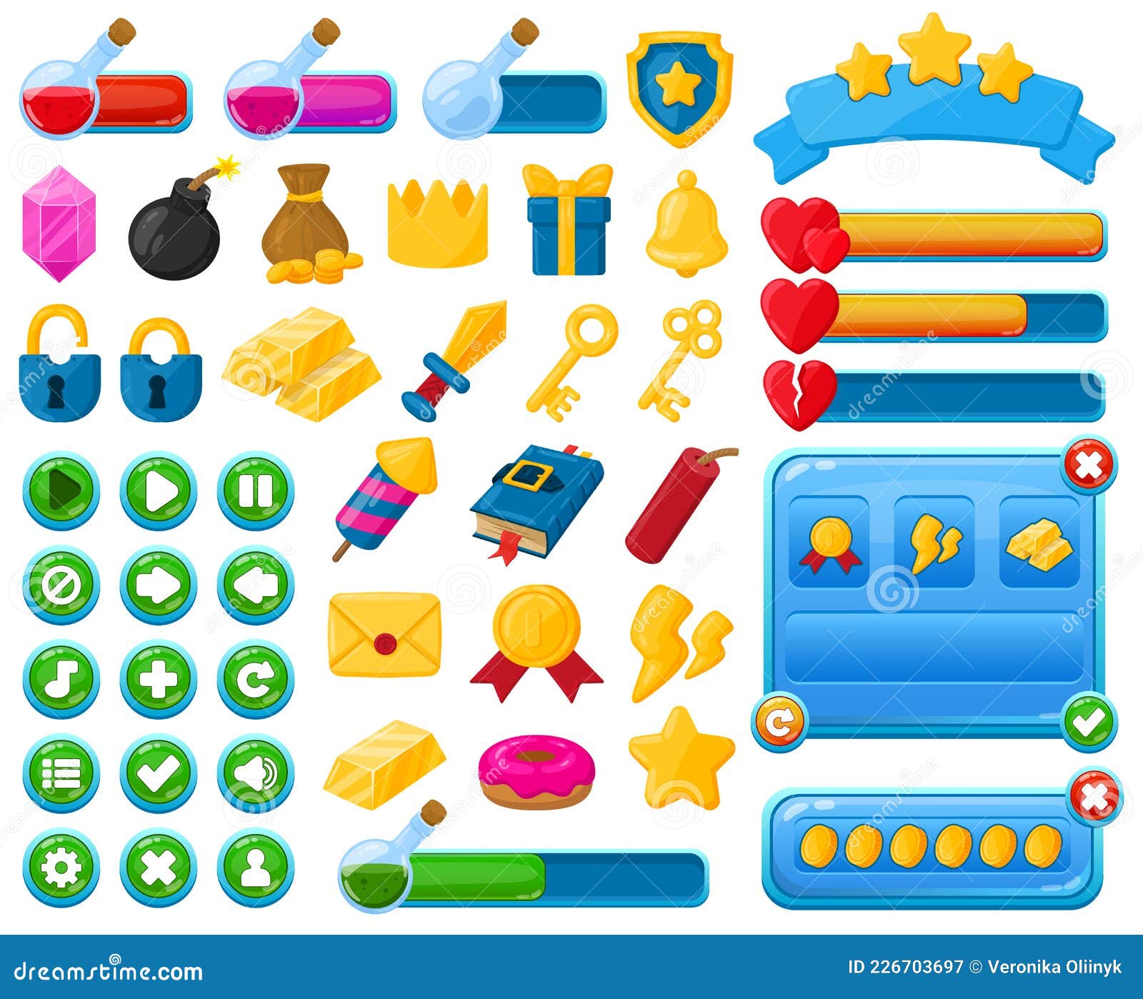 Cartoon Mobile Game User Interface Kit Elements. Casual Game Interface ...