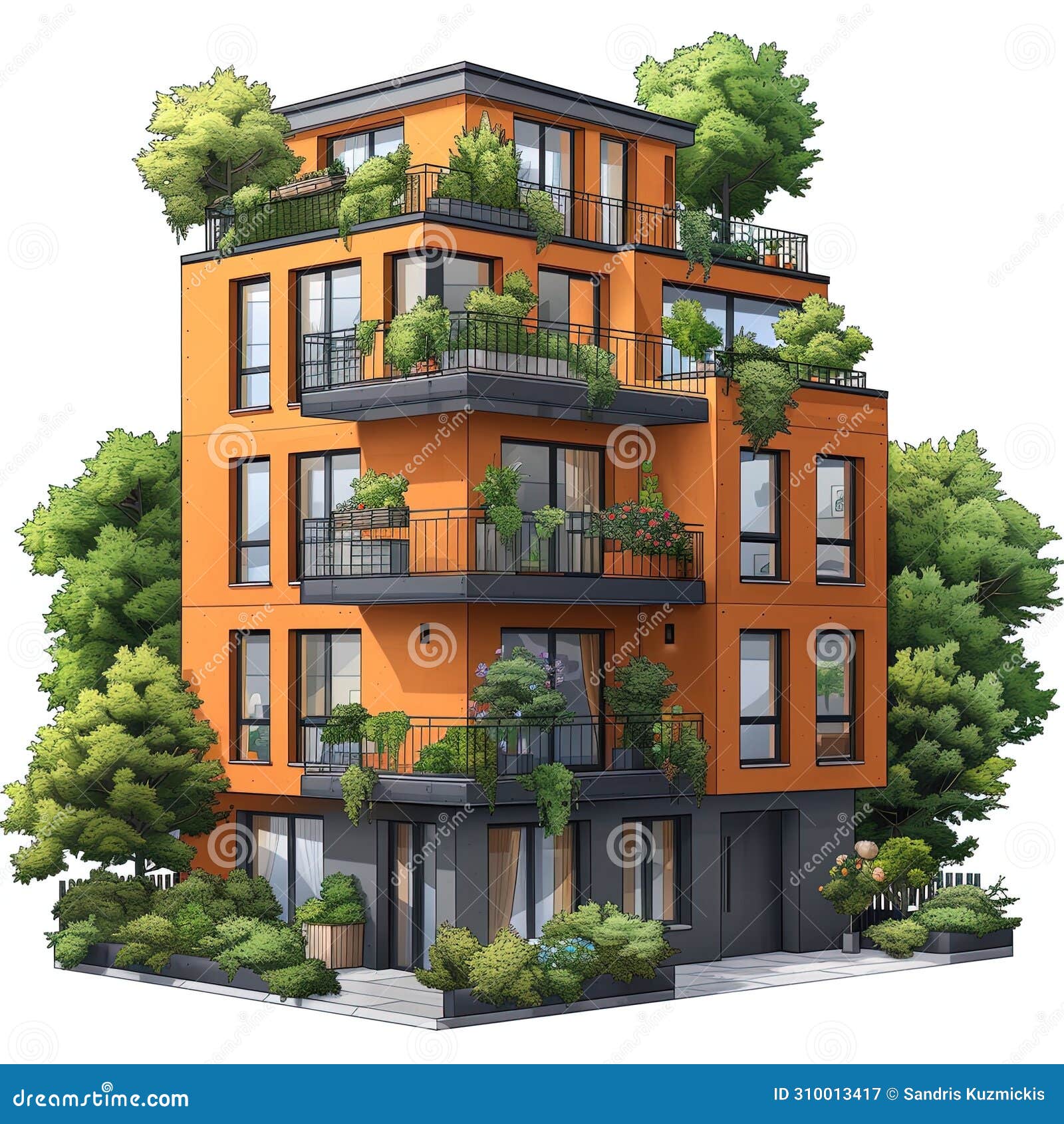 A Cartoon Modern Apartment Building. Generative AI Stock Illustration ...