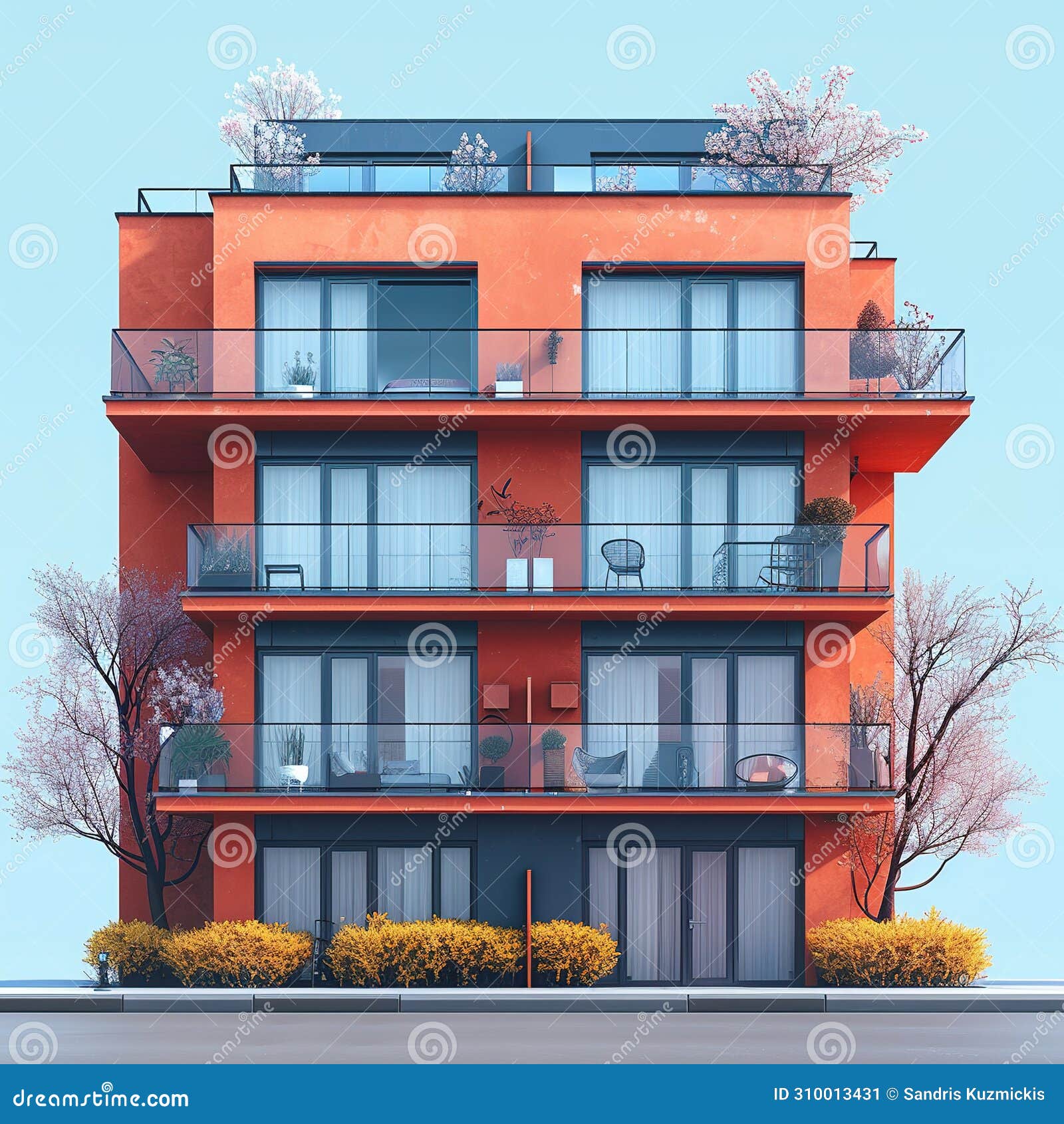 A Cartoon Modern Apartment Building. Generative AI Stock Illustration ...