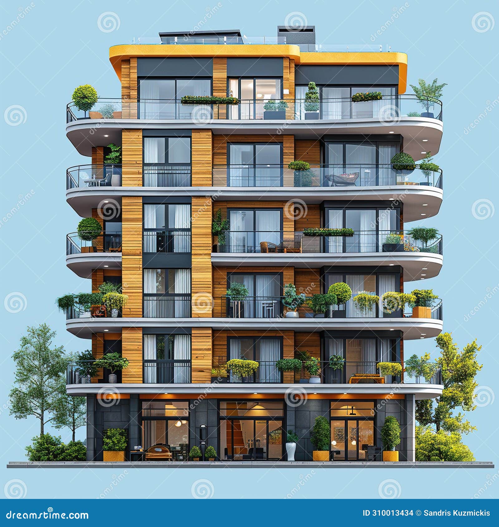 A Cartoon Modern Apartment Building. Generative AI Stock Illustration ...