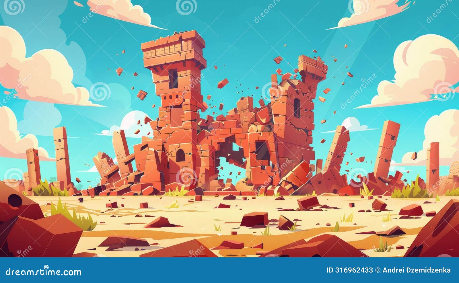 Cartoon Modern Illustration of a Destroyed Building, Damaged Structure ...