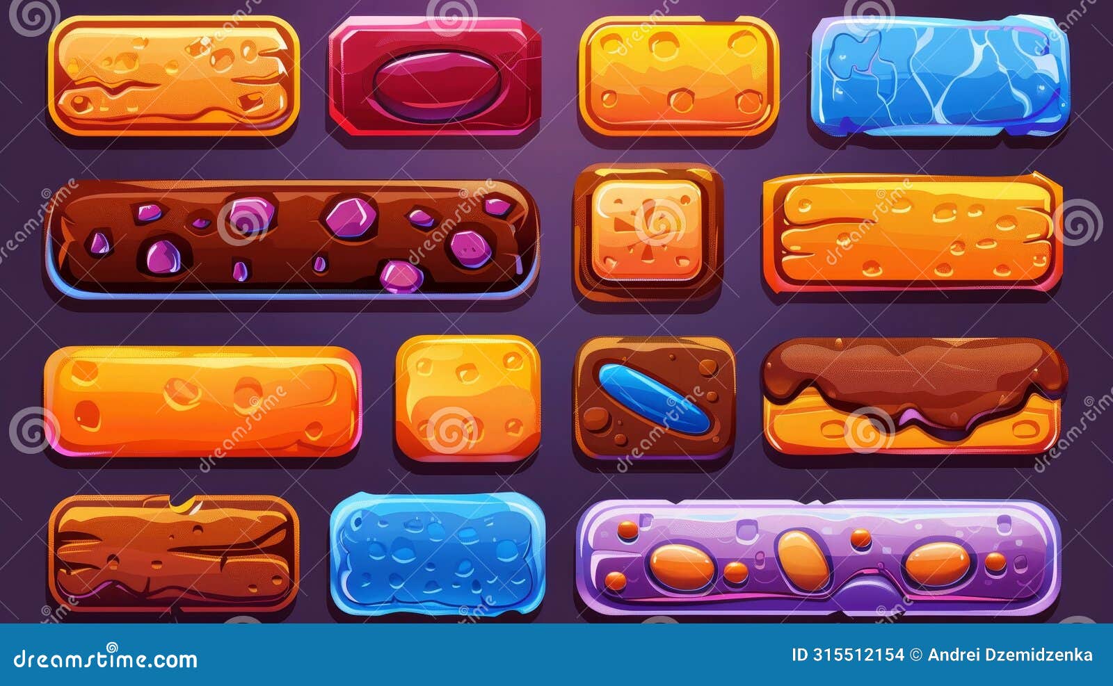 Cartoon Modern Illustration of Rectangular and Oval Empty Bars with ...