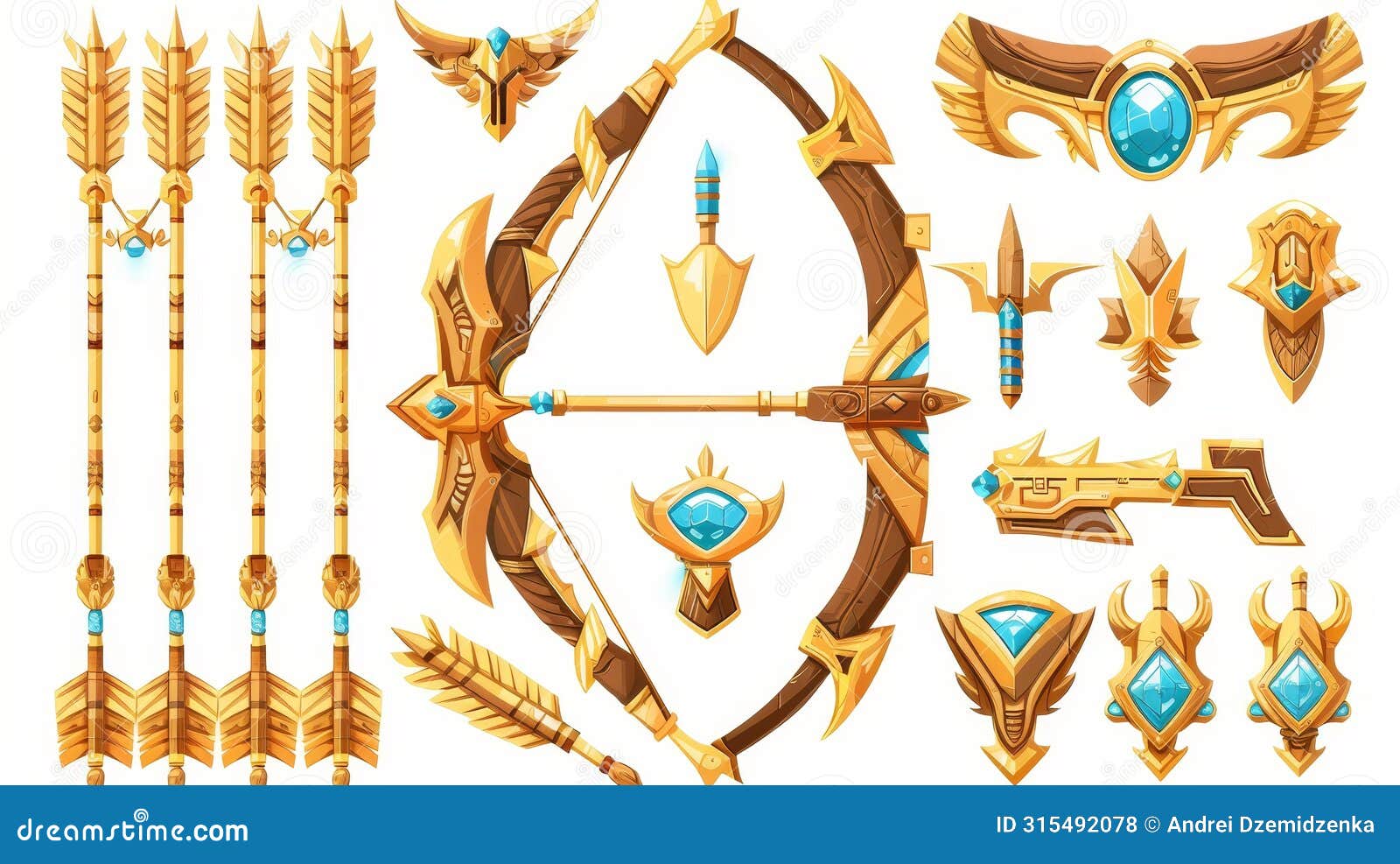 This Cartoon Modern Set Shows an Archery Bow and Arrow of Different ...