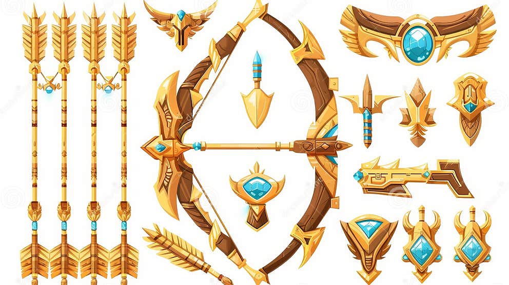 This Cartoon Modern Set Shows an Archery Bow and Arrow of Different ...