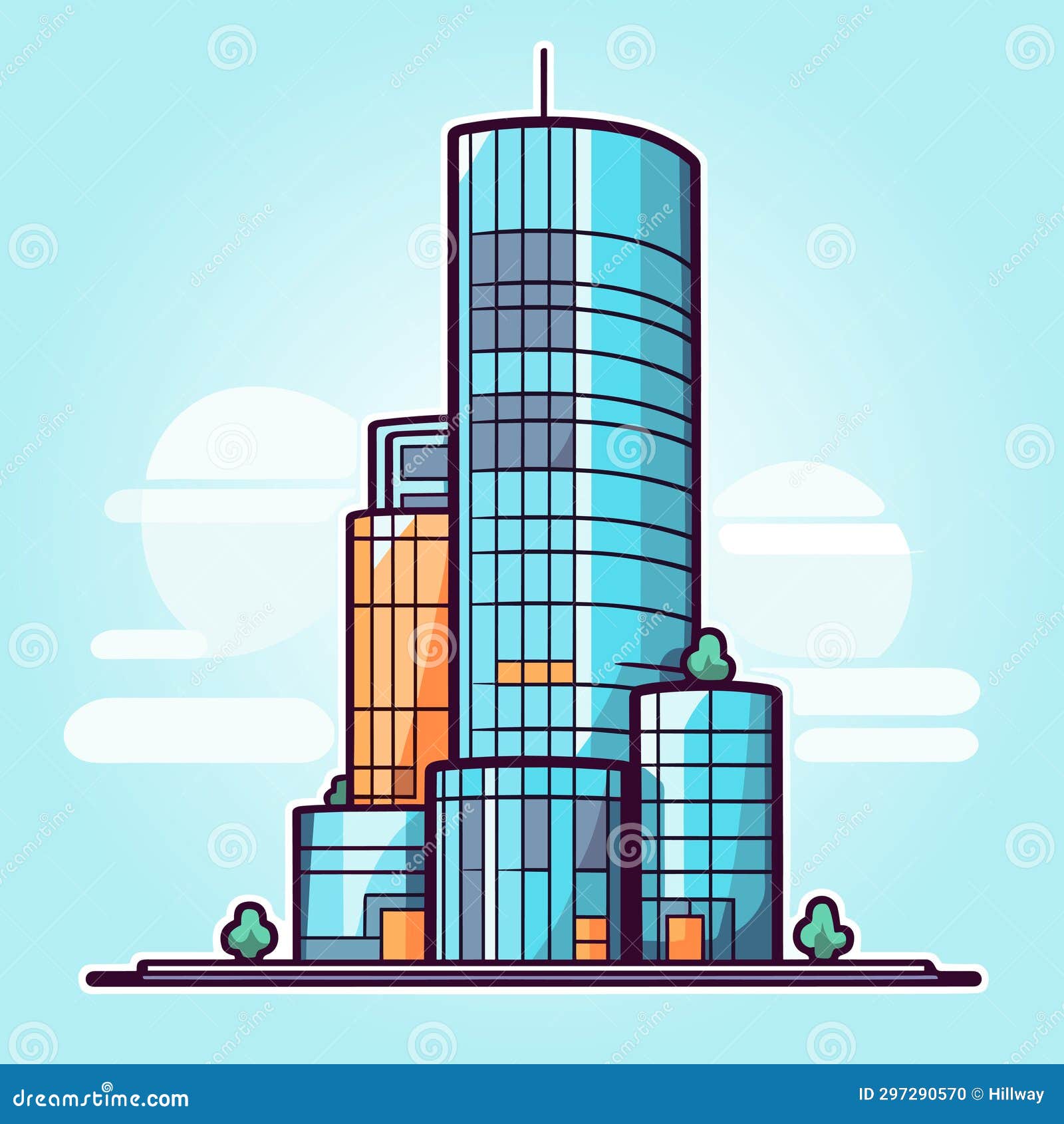 Cartoon Modern Skyscraper Building, Vector Illustration Stock ...