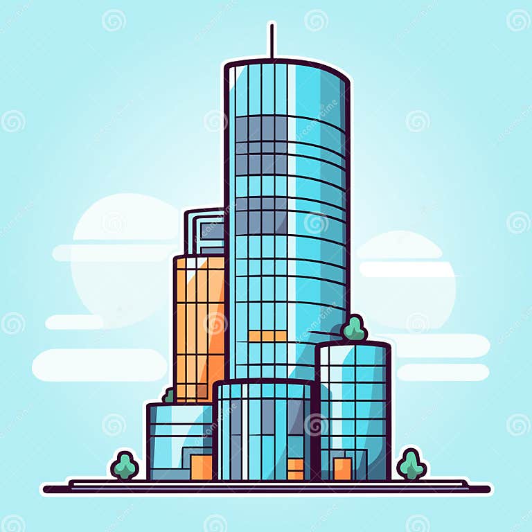 Cartoon Modern Skyscraper Building, Vector Illustration Stock ...