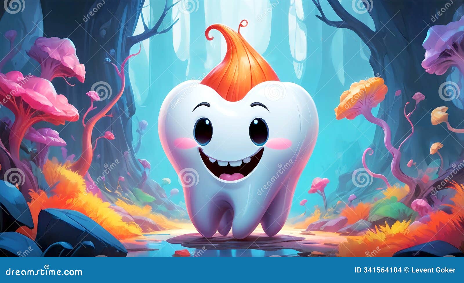 Cartoon of a Molar in a Cute and Colorful Forest. Stock Illustration ...