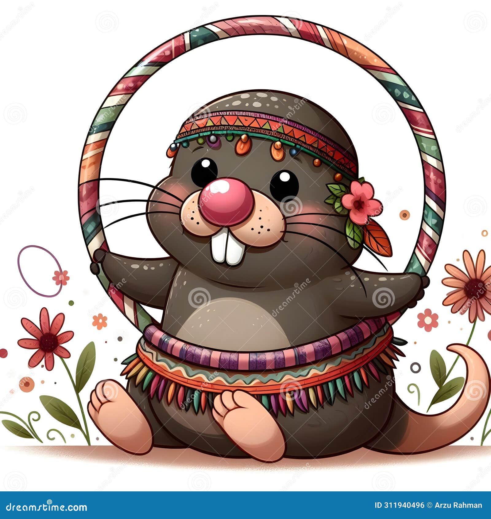 Cartoon Mole Playing with a Hula Hoop Stock Illustration - Illustration ...
