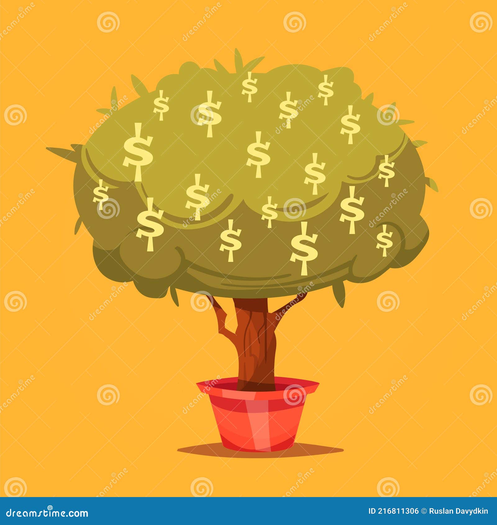 Cartoon Money Tree with Dollars ,symbol of Wealth Vector Illustration ...