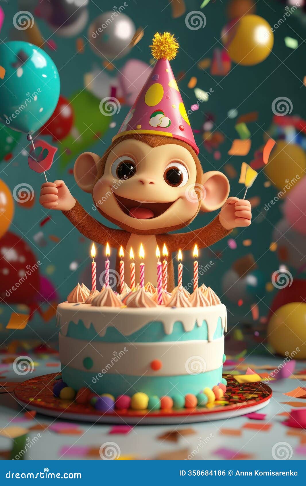Cartoon Monkey with Cake. Selective Focus Stock Photo - Image of cartoon, animal: 358684186