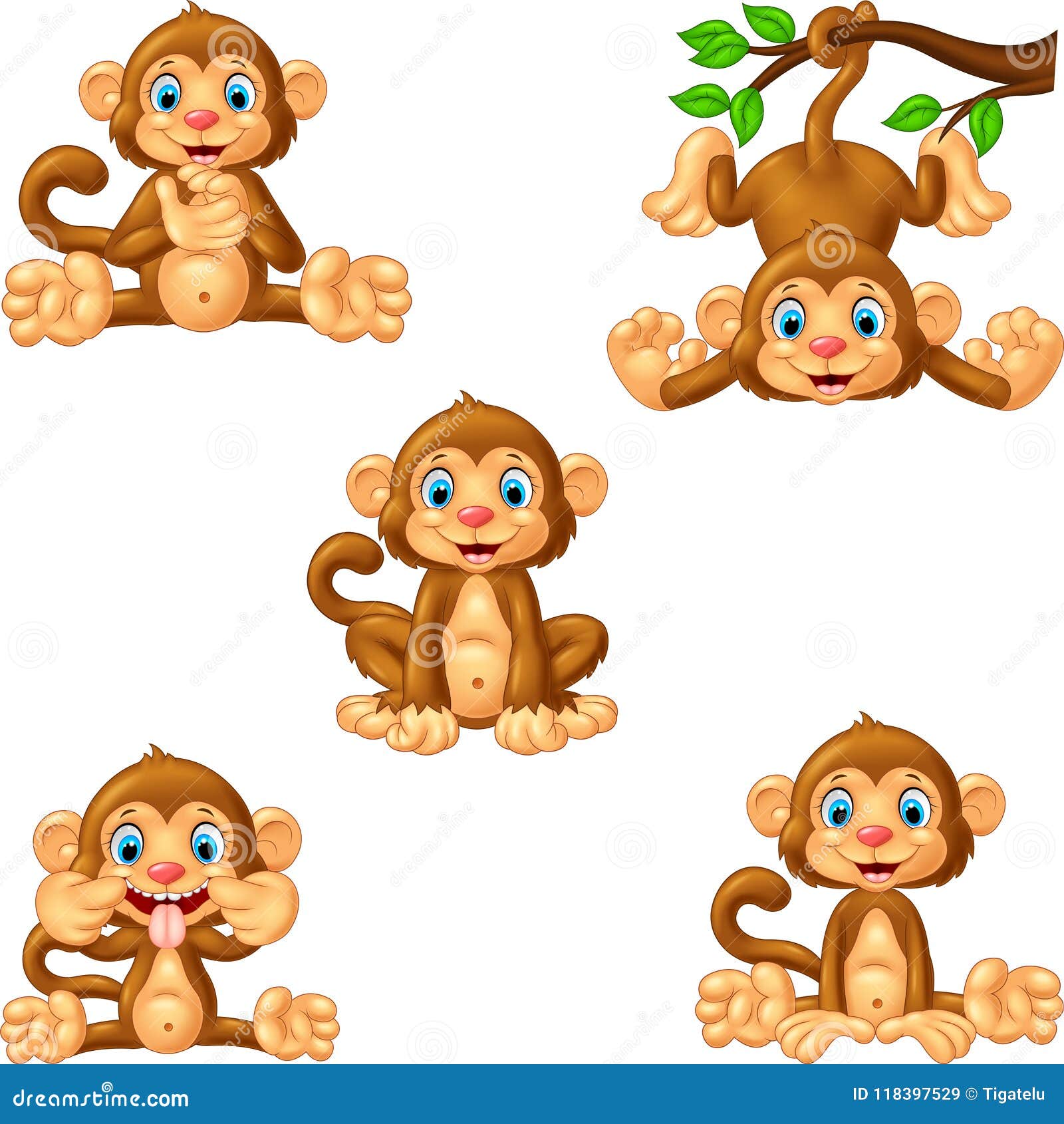 Cartoon Monkey Collection Set Stock Illustration - Illustration of ...