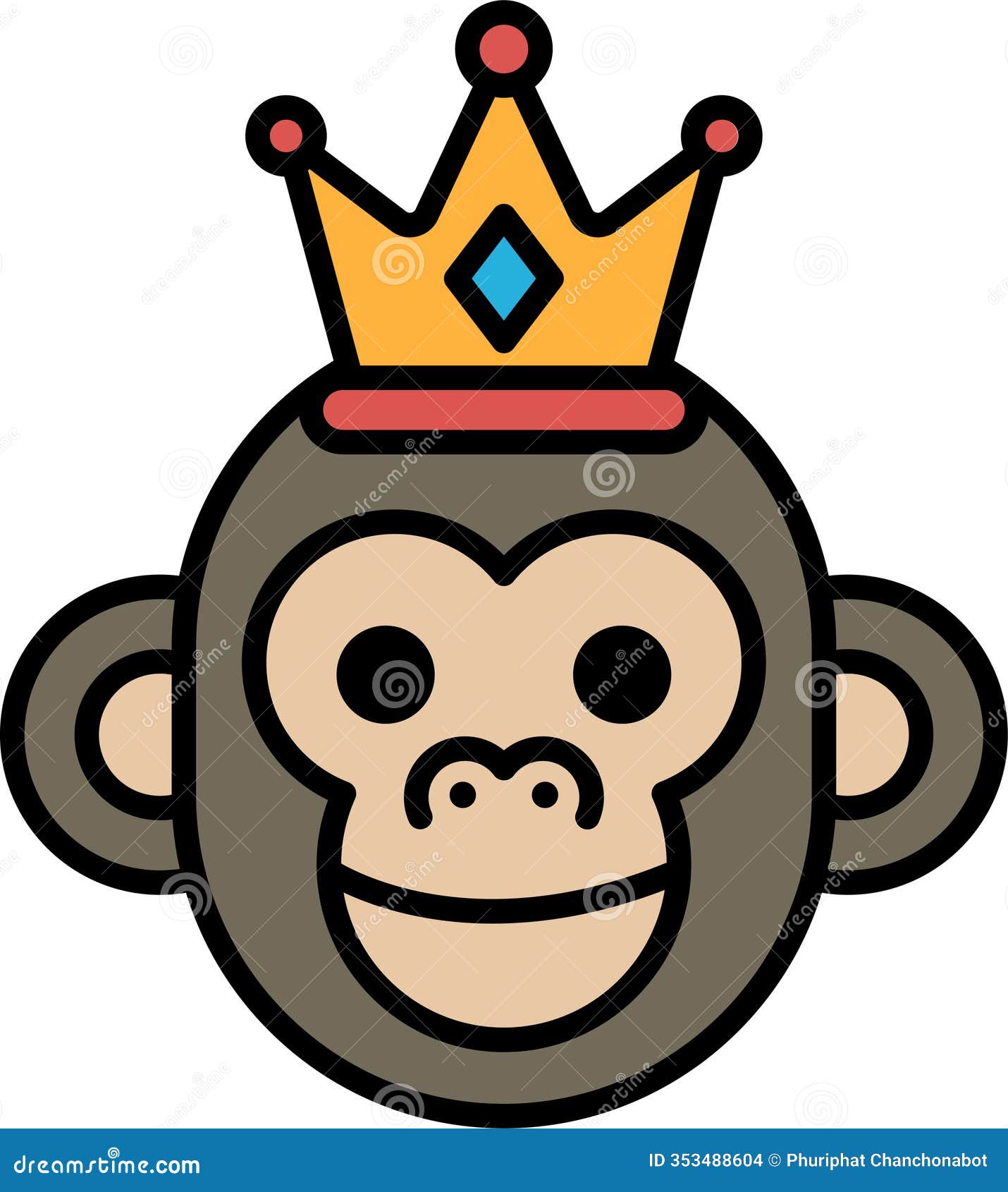 A Cartoon Monkey with a Crown on His Head Stock Vector - Illustration ...