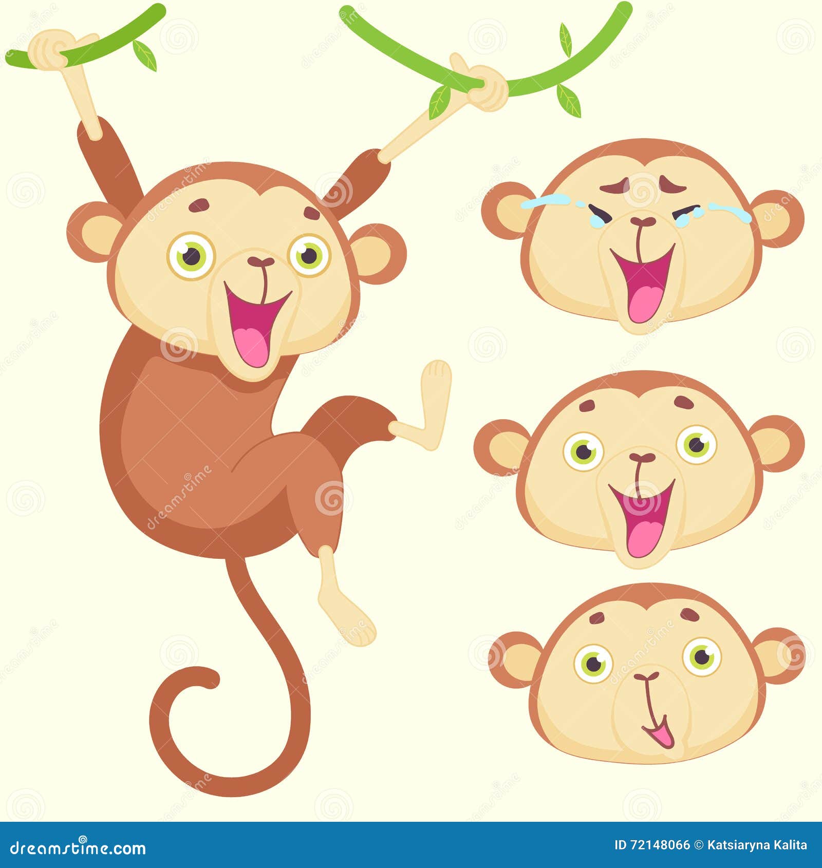 Cartoon Monkey with Emotions Stock Vector - Illustration of friendly ...