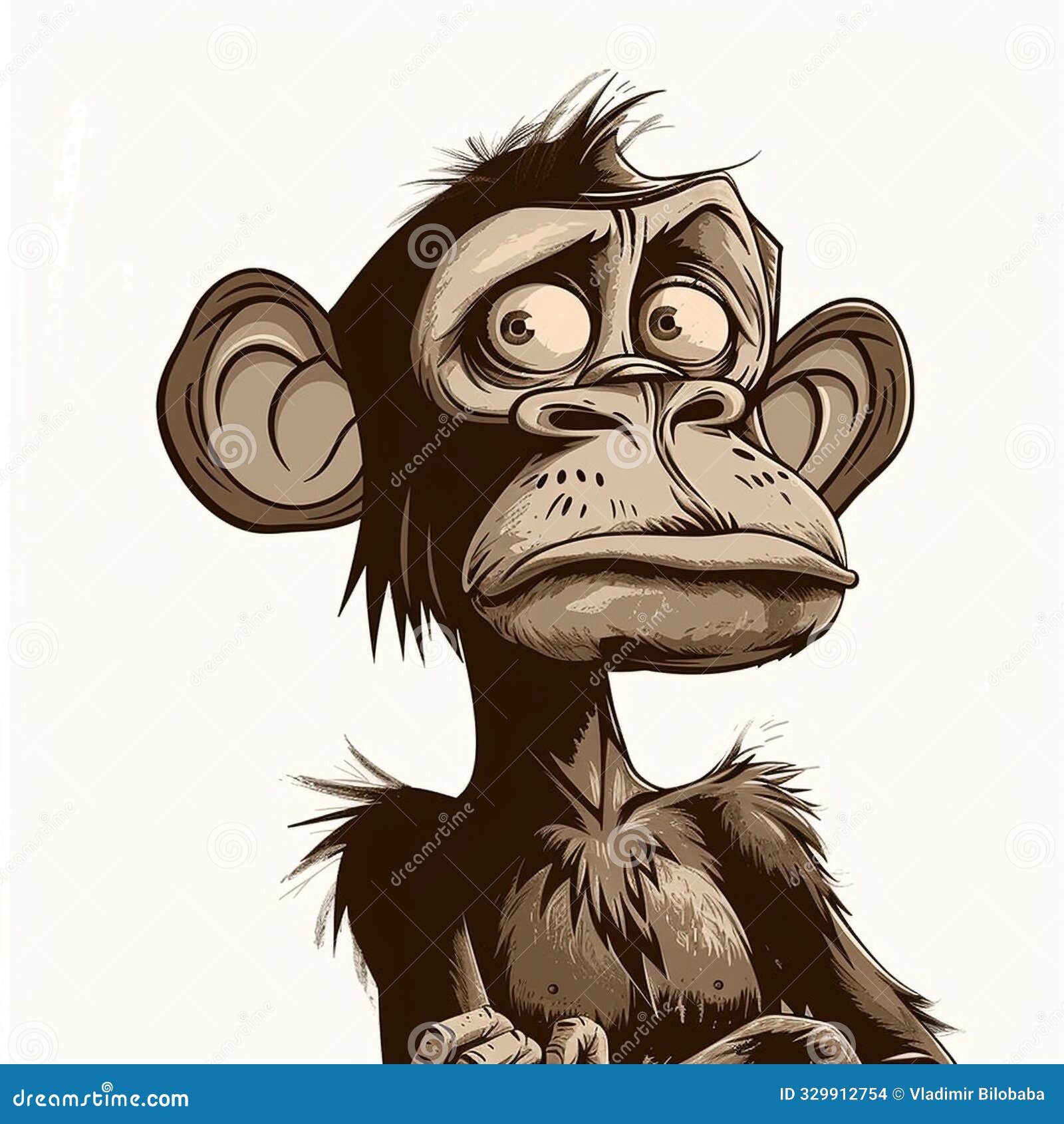 A Thoughtful Cartoon Monkey with Large Ears and Expressive Face in ...